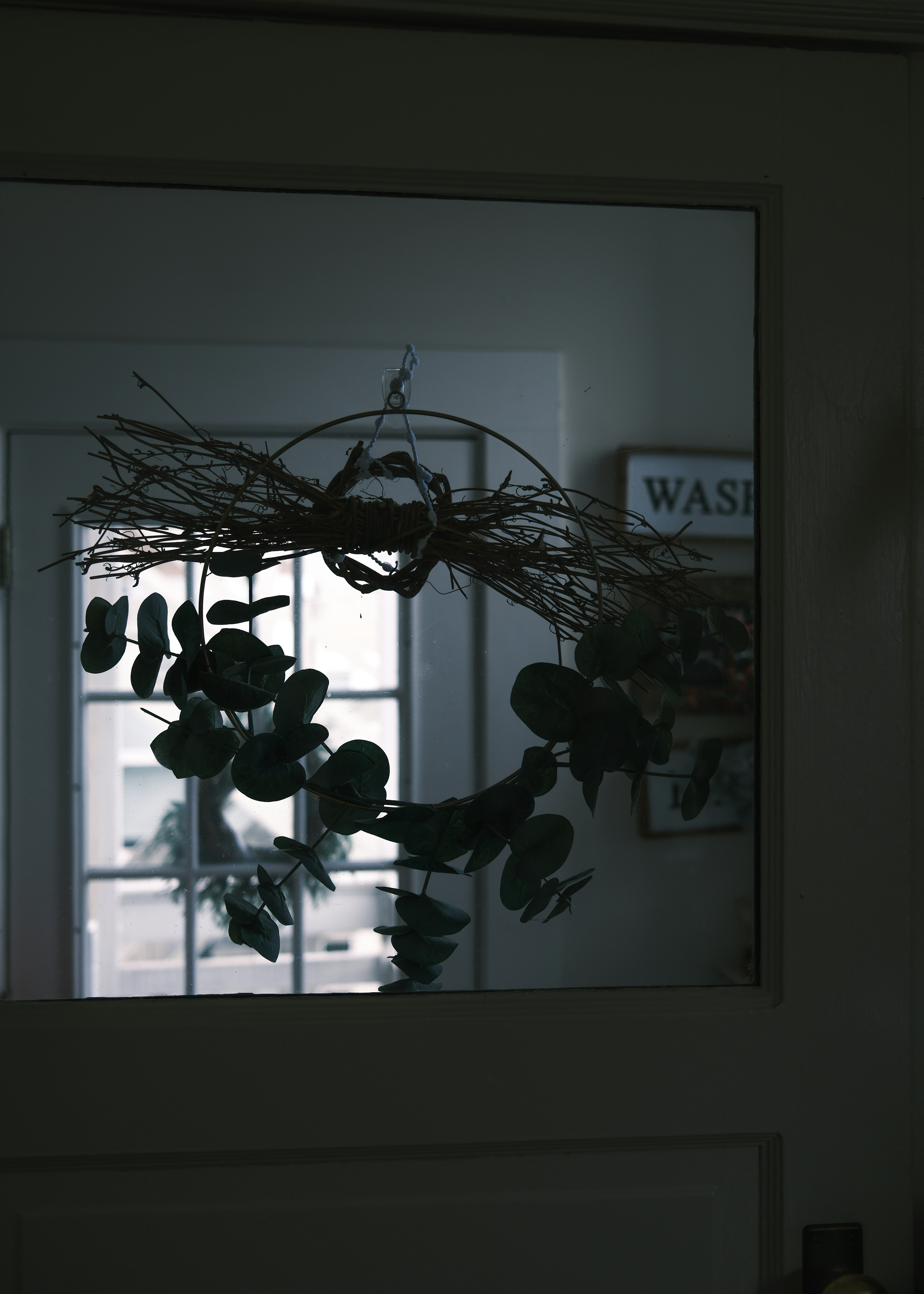 Hanging Quiet: Eucalyptus Wreath Framed by a Glazed Door
