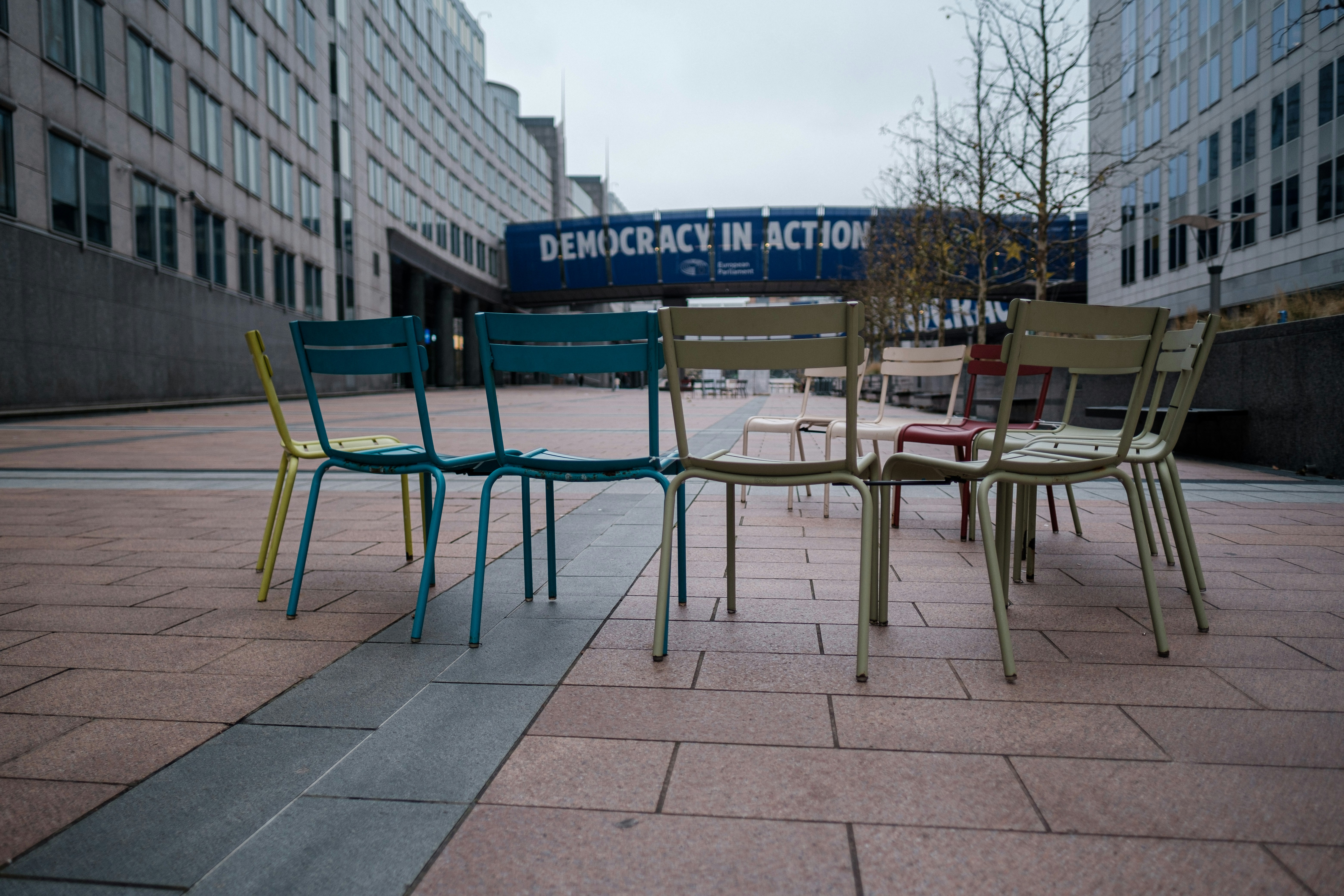 Chromatic Chairs Framing Democracy in Action on an Urban Plaza