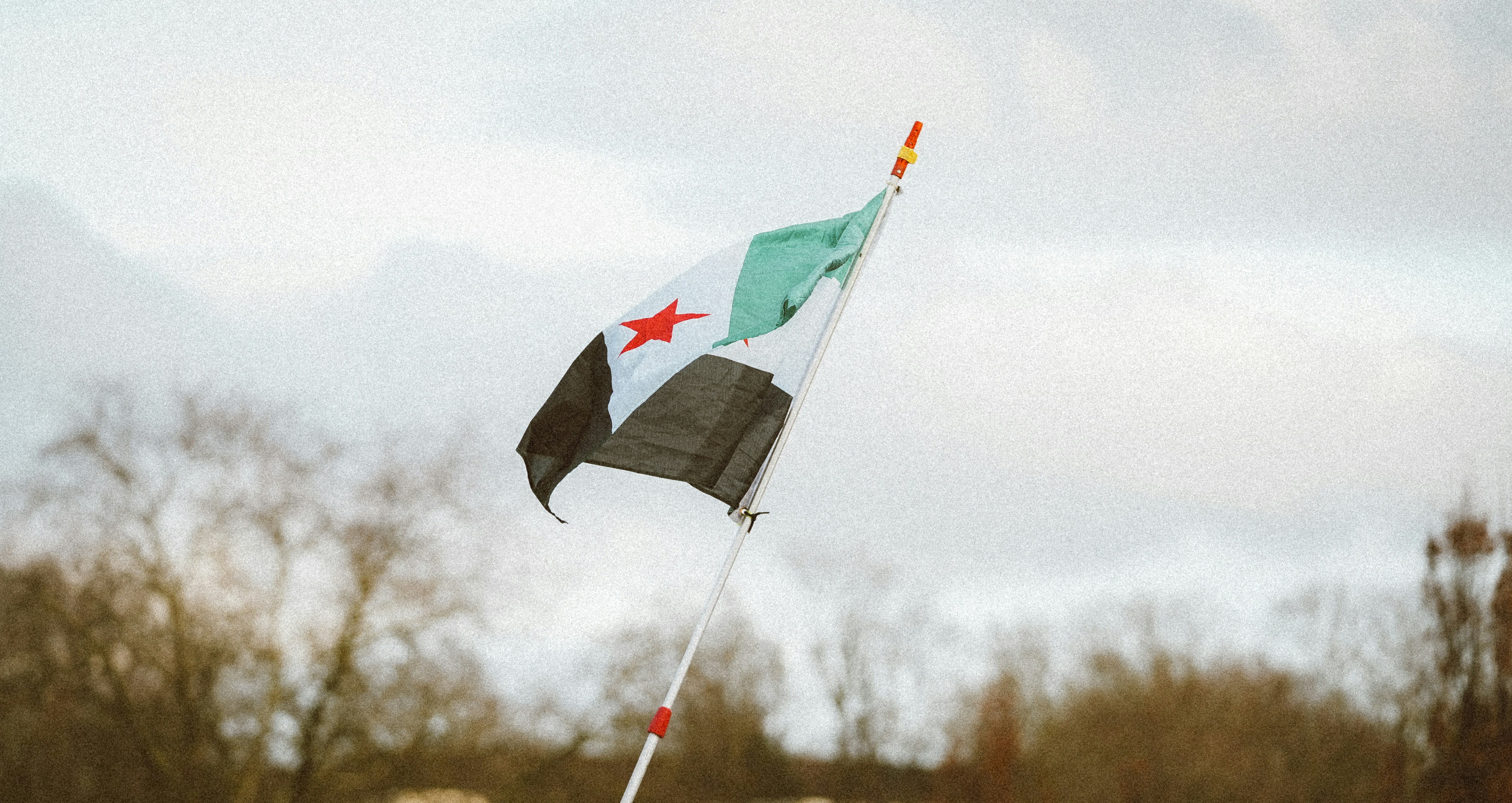 Lone Flag on a Wind-Washed Field