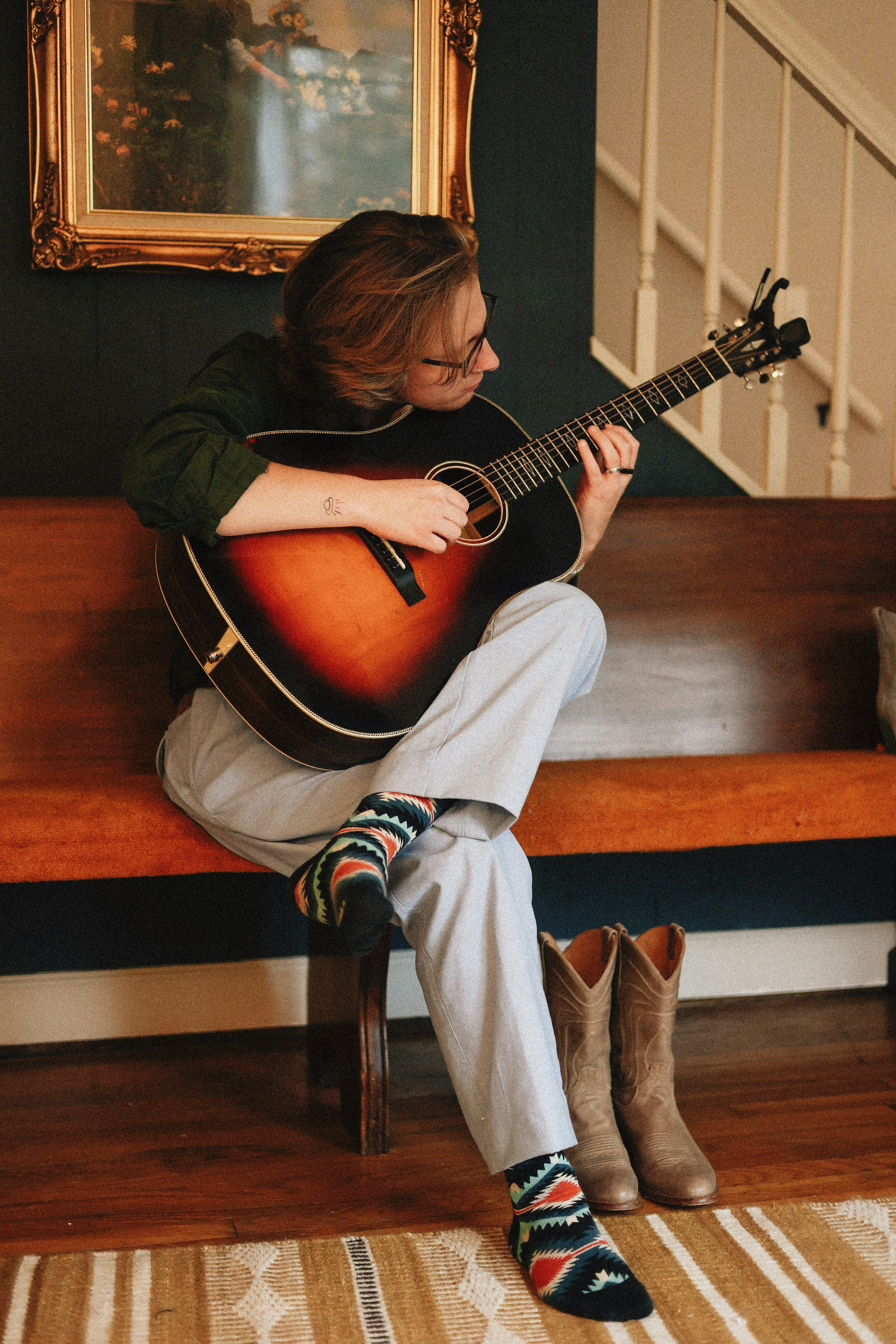 Muted Sunset Blues: A Quiet Moment with a Guitar