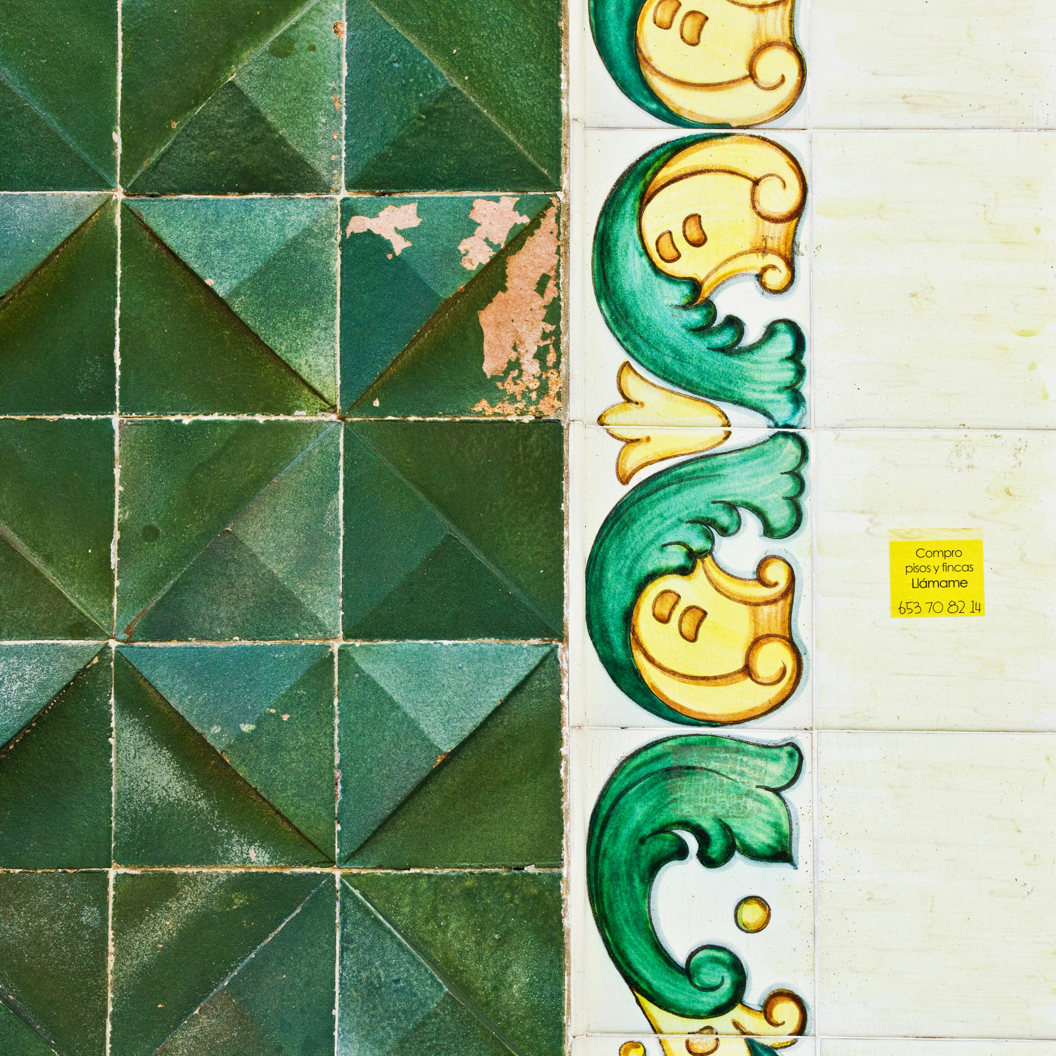 Green Tile Geometry Meets Painted Facade