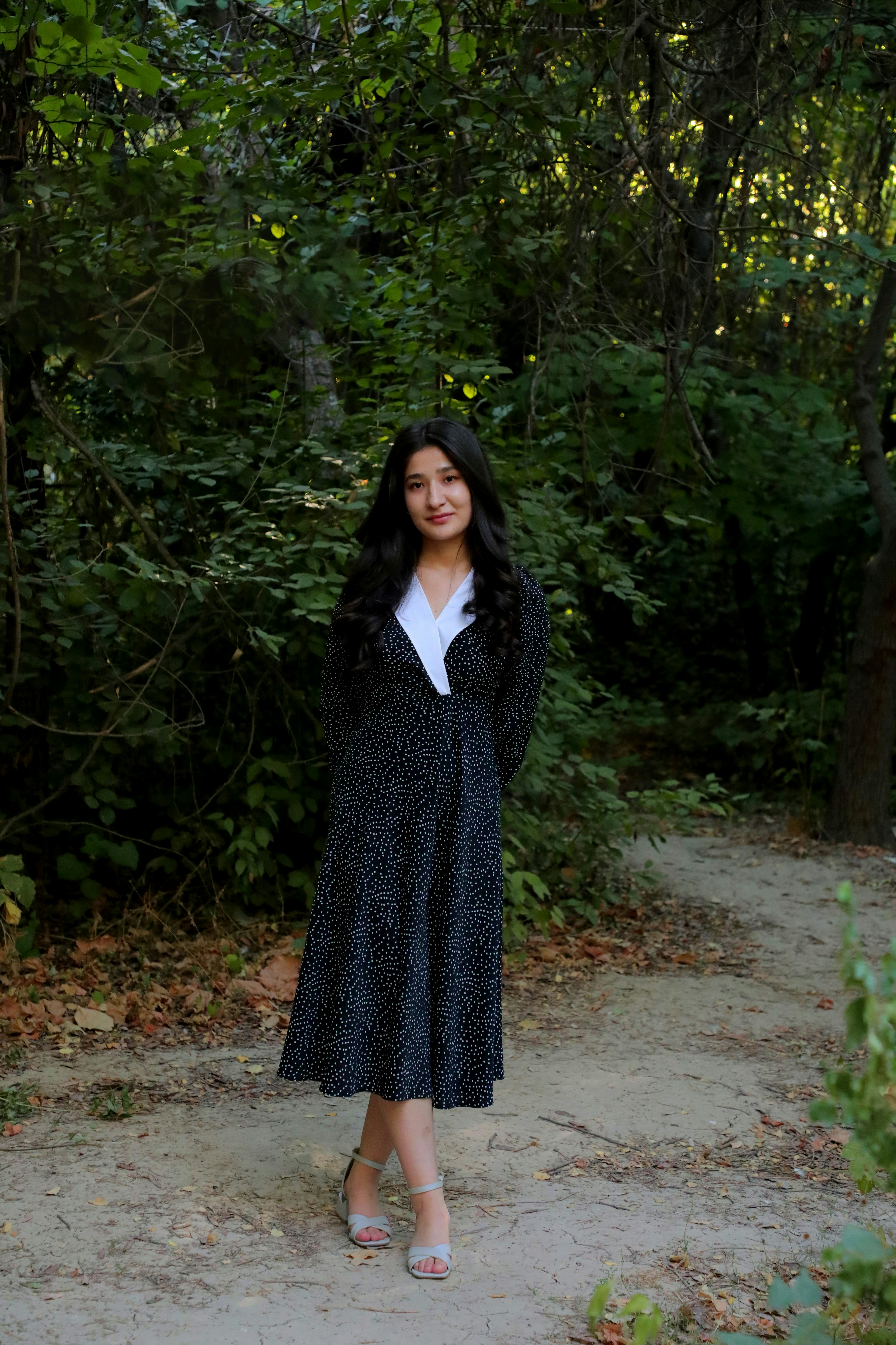 Polka-Dot Portrait on a Quiet Forest Path