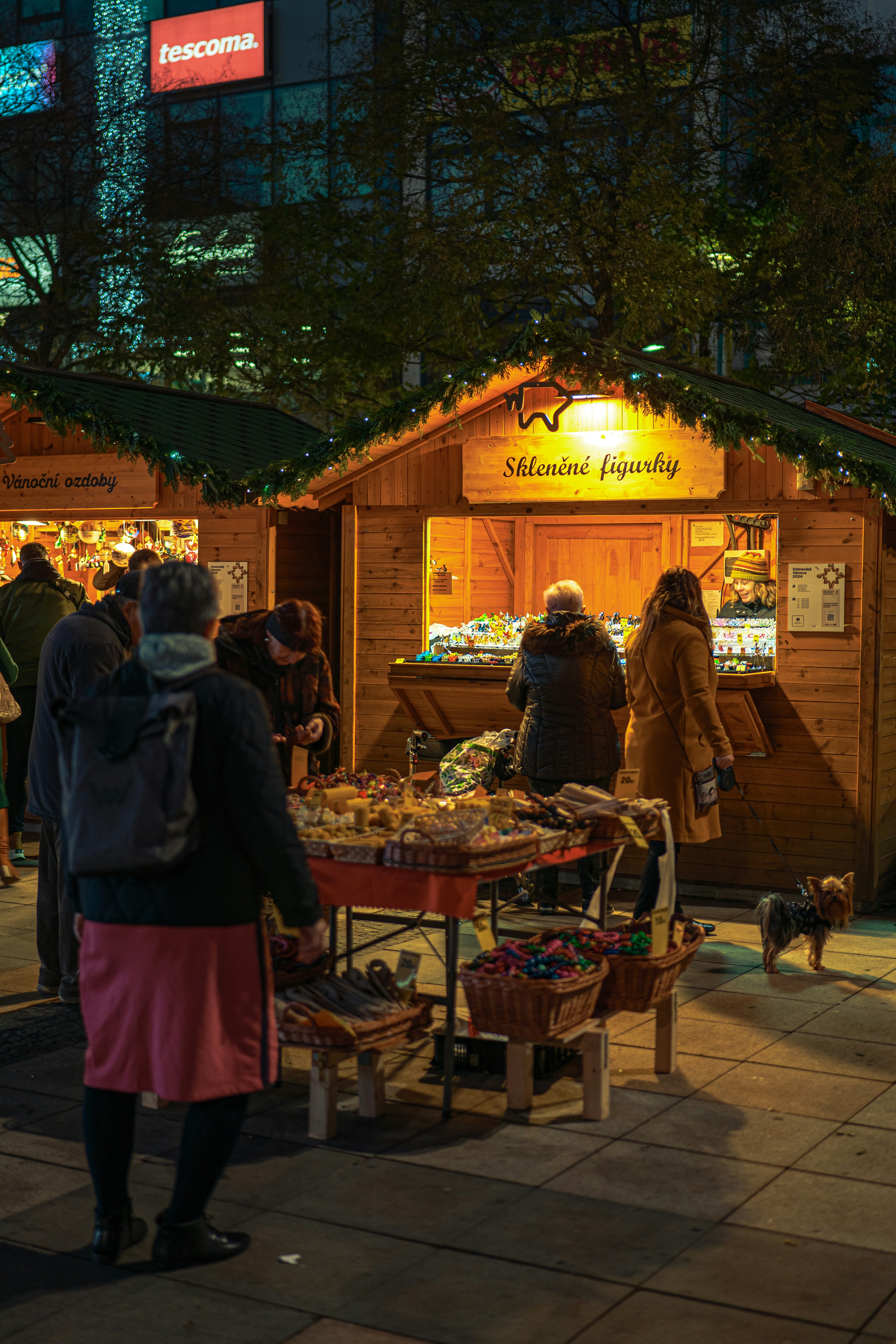 Lanterned Warmth: Night Market Glow Beneath Wooden Stalls