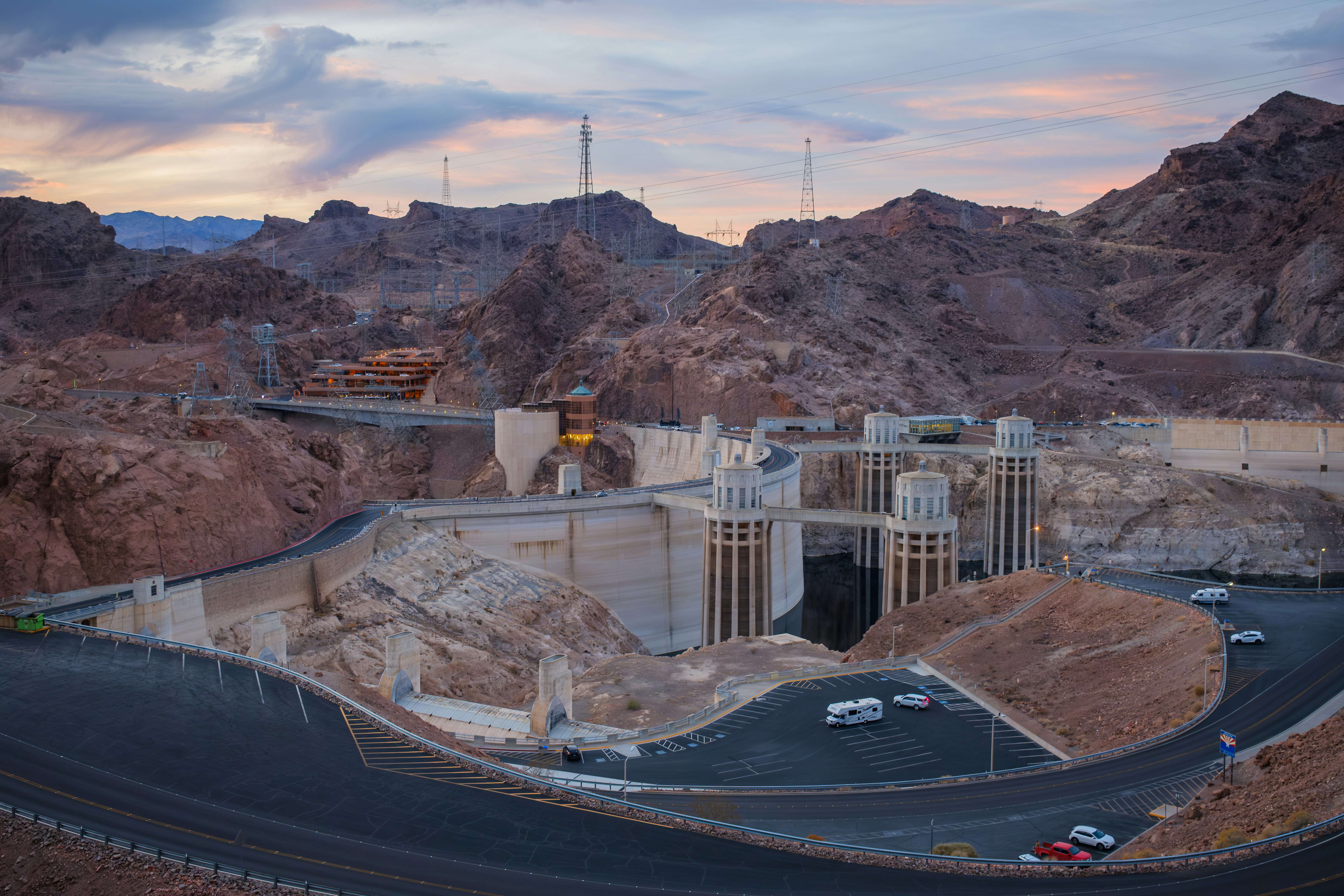 Hoover Dam on a sunset.