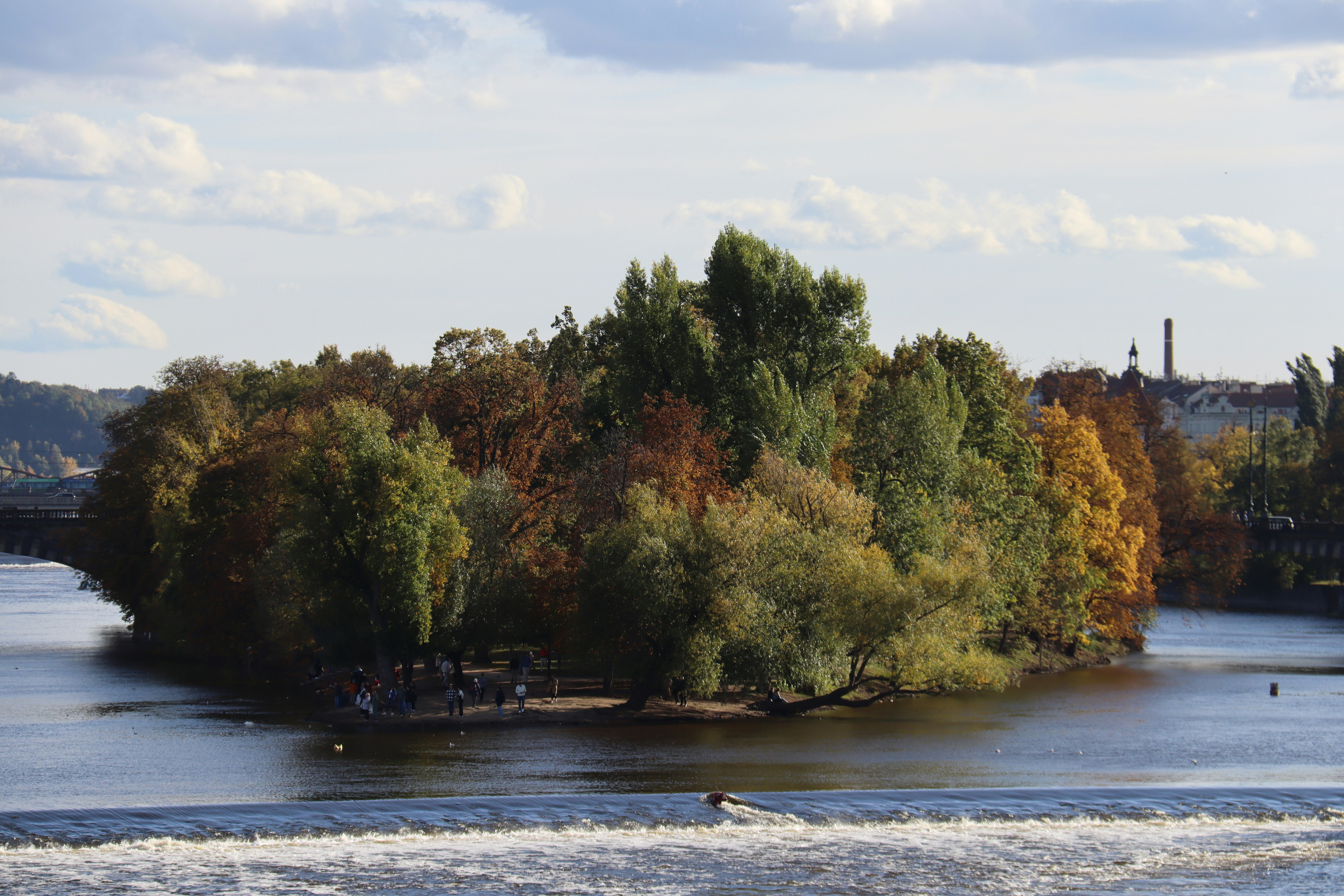 Island of Autumn Sheen Rising from a Quiet River