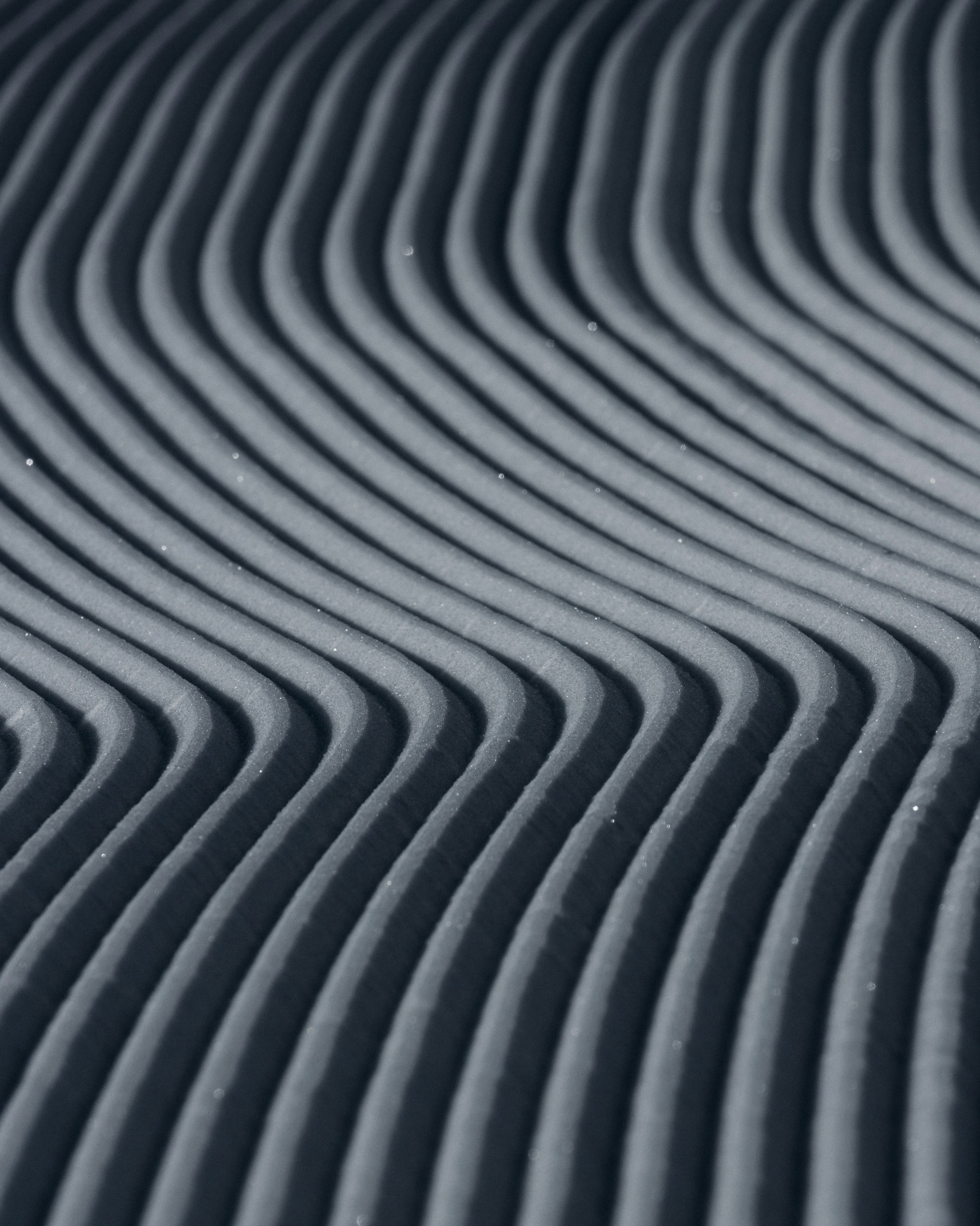 Intricate lines undulate across a textured surface, creating a mesmerizing wave-like pattern. The monochromatic tones enhance the visual depth.