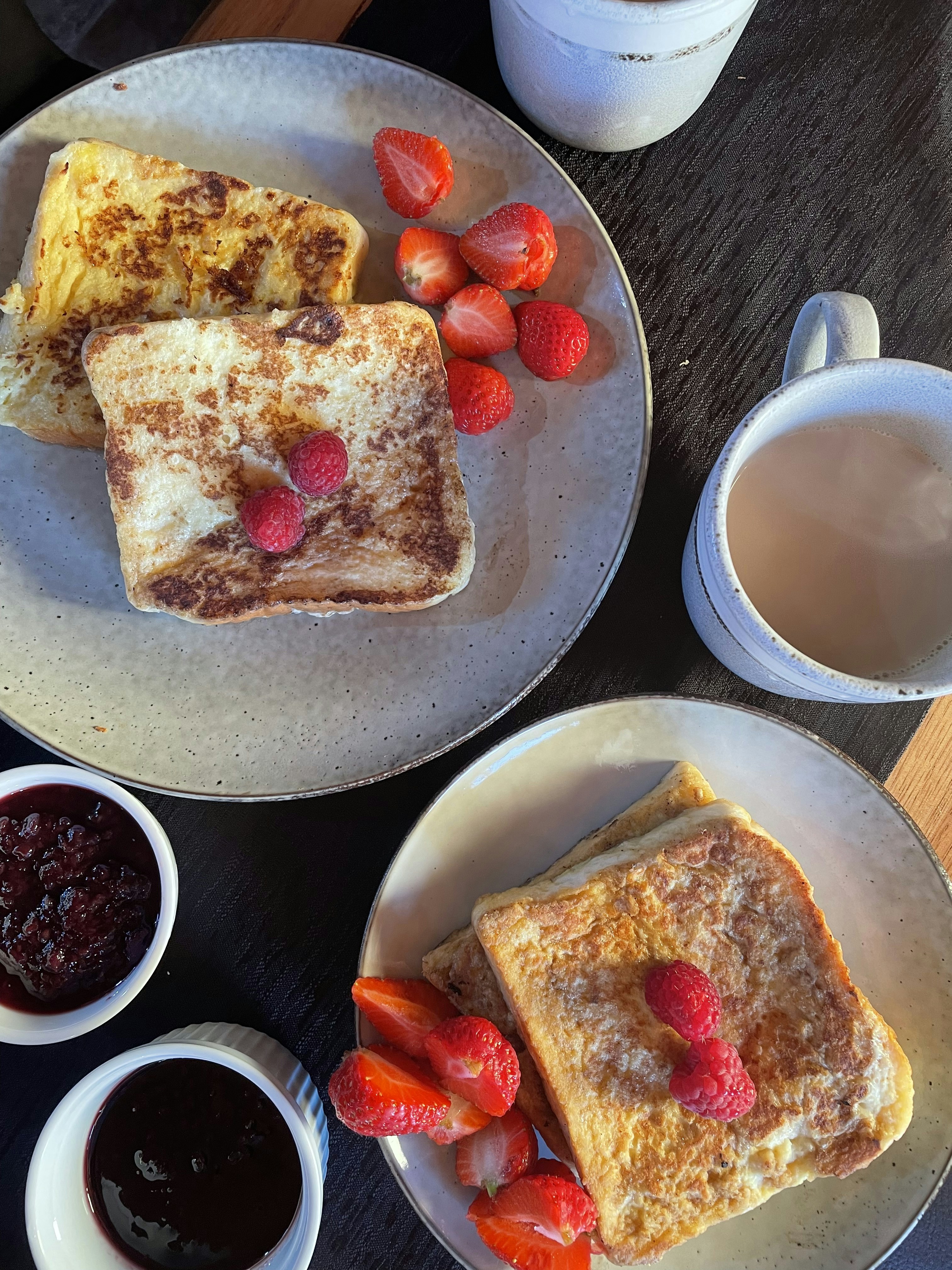 Sunlit French Toast Duo with Fresh Strawberries