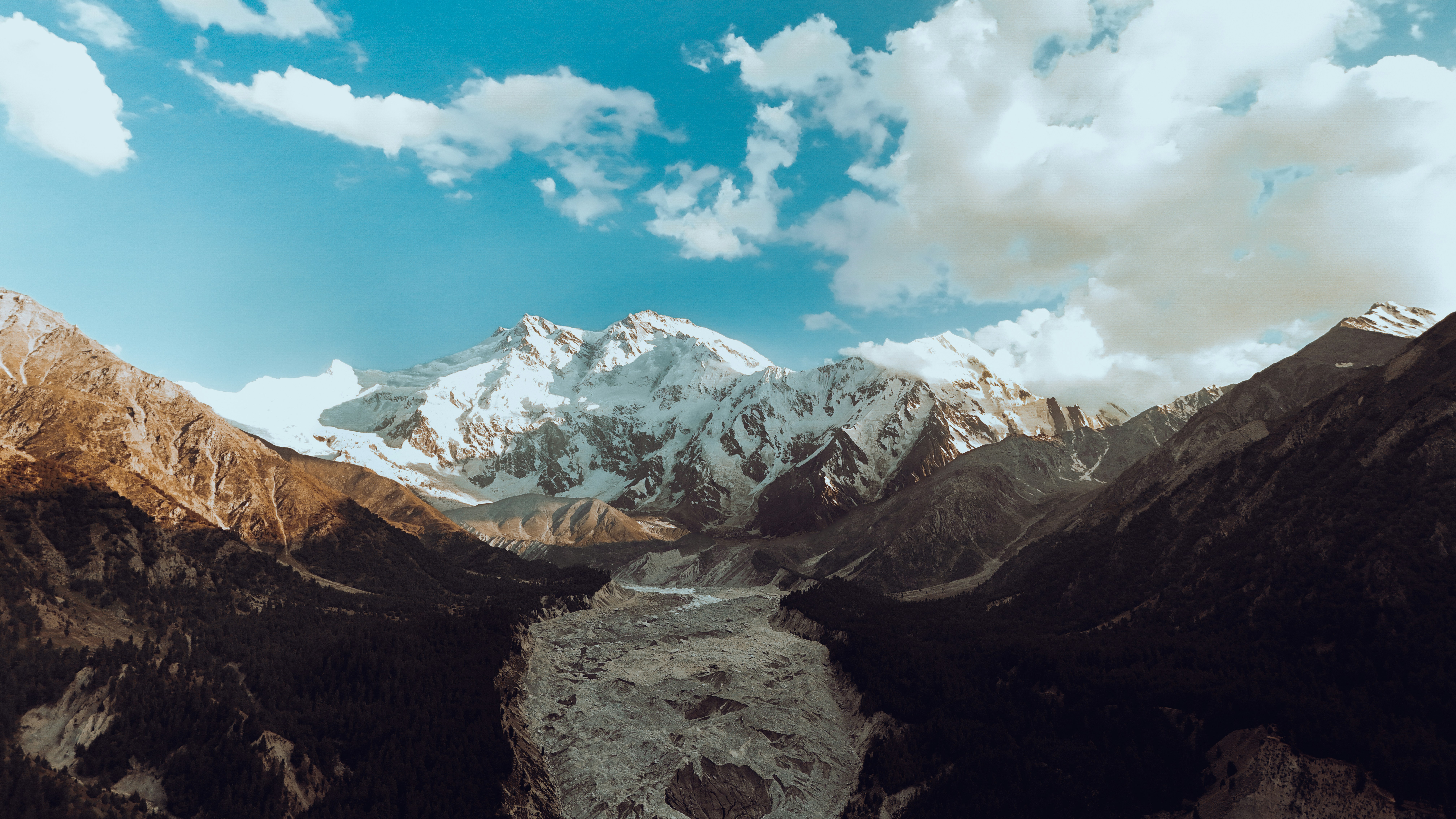 A mountain range with a river running through it photo – Free Scenery ...