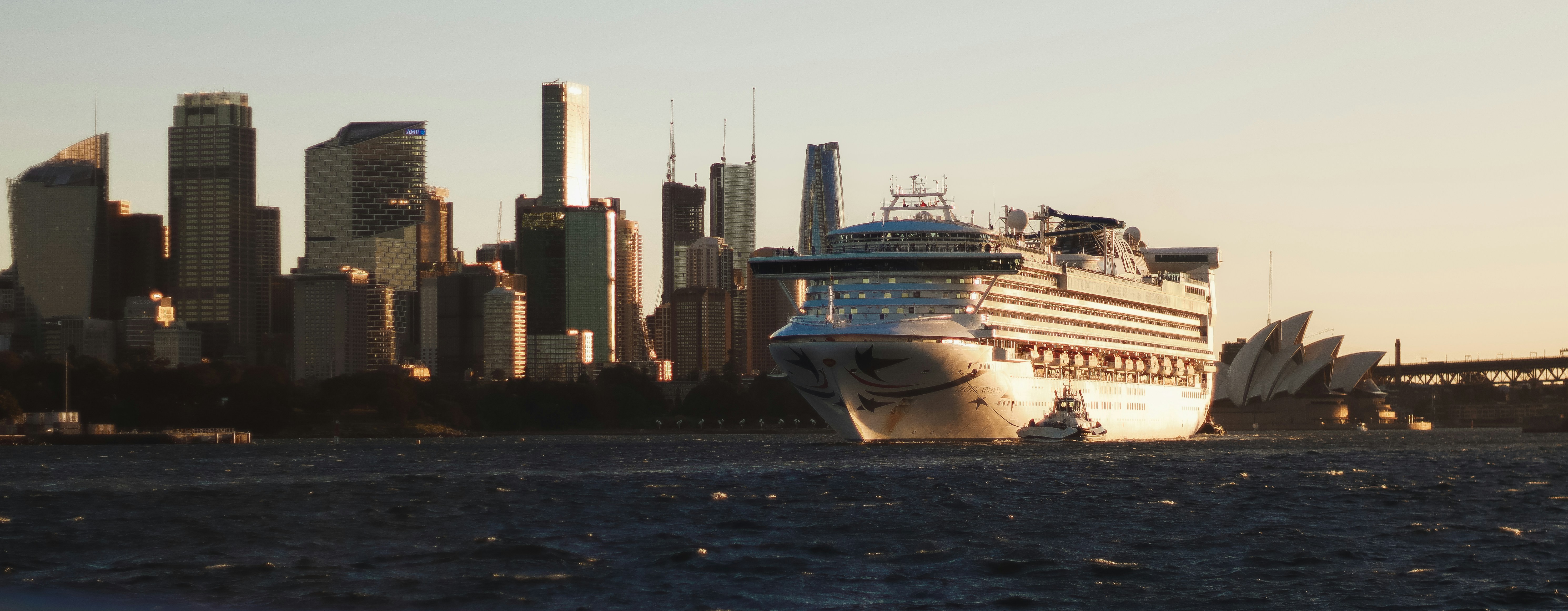 Sunlit Grand: A Harbour Cruise Near the City Skyline