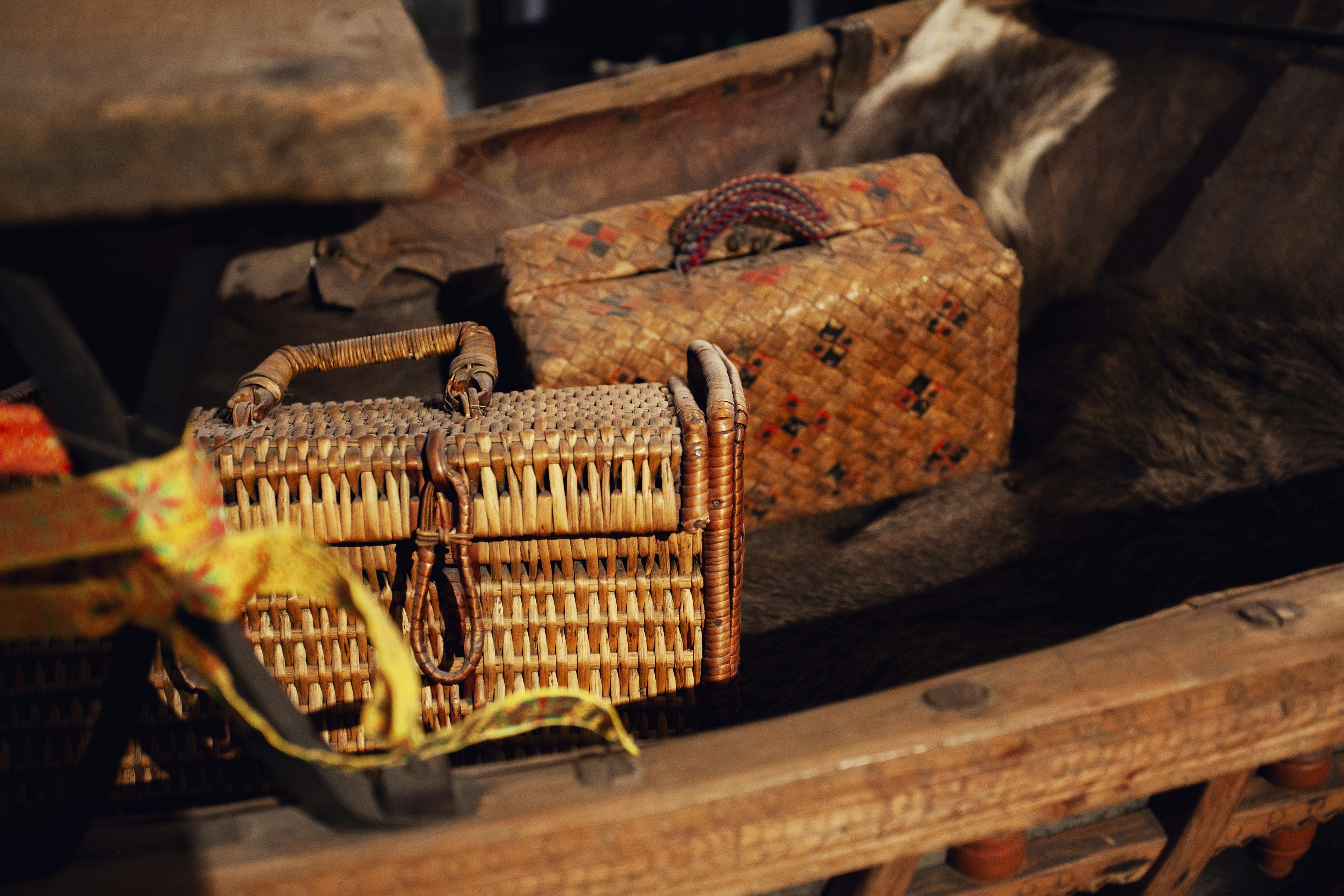 A bunch of luggage sitting on top of a wooden bench photo – Free Art ...