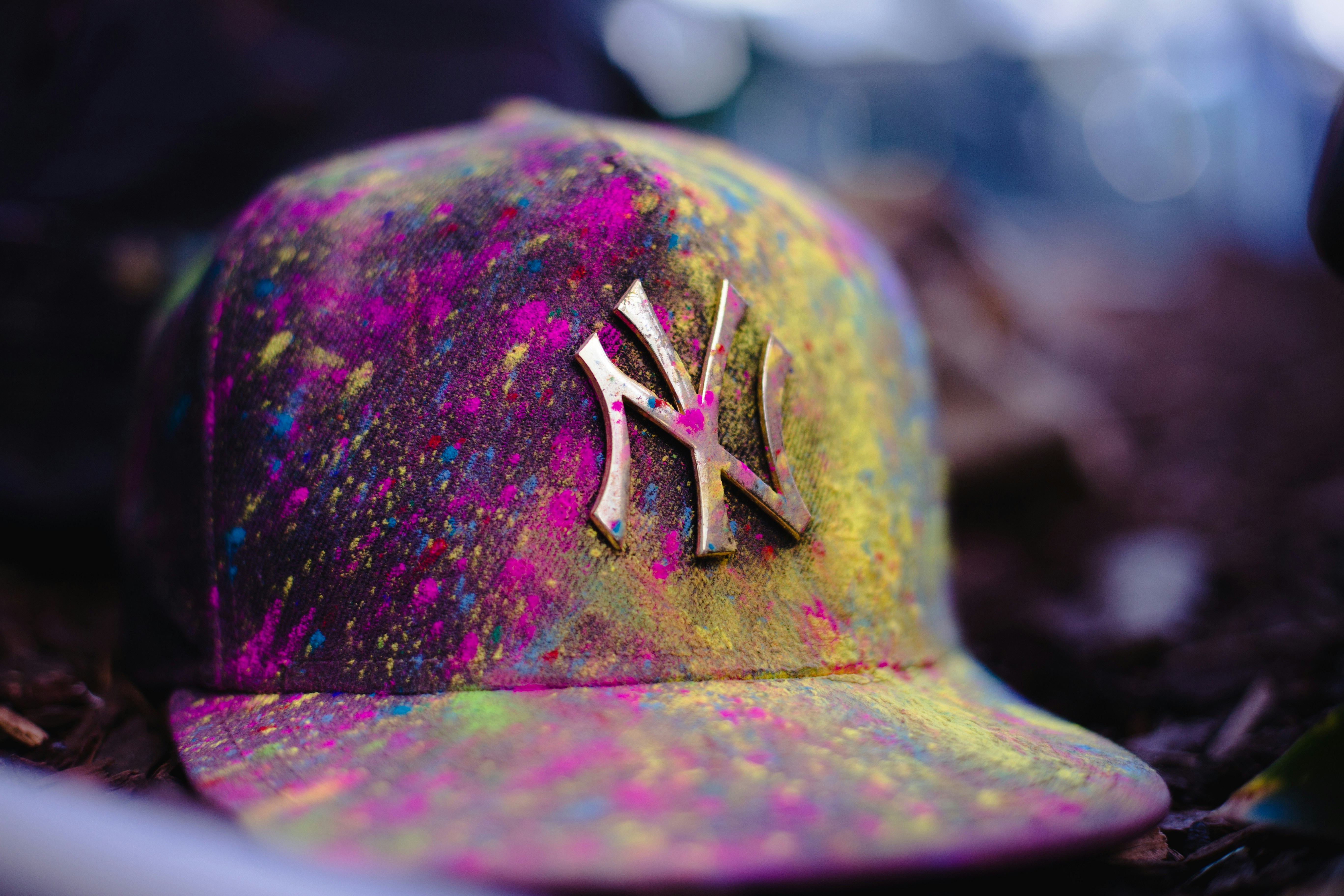 Neon Powder on a Classic Cap: Color Burst on a New York Yankees Logo