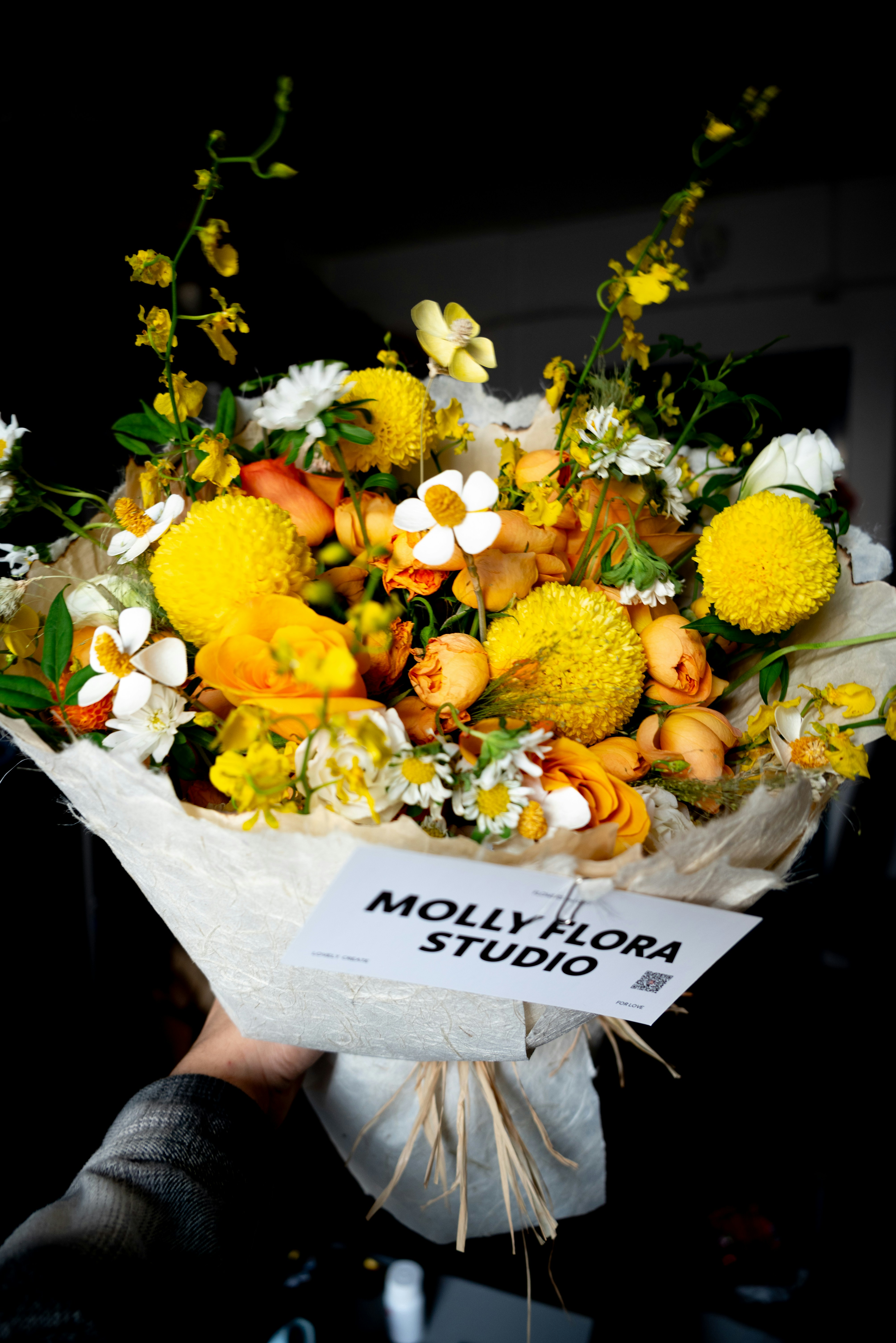 Studio-Wrapped Golden Chrysanthemums and White Daisies: A Sunlit Bouquet