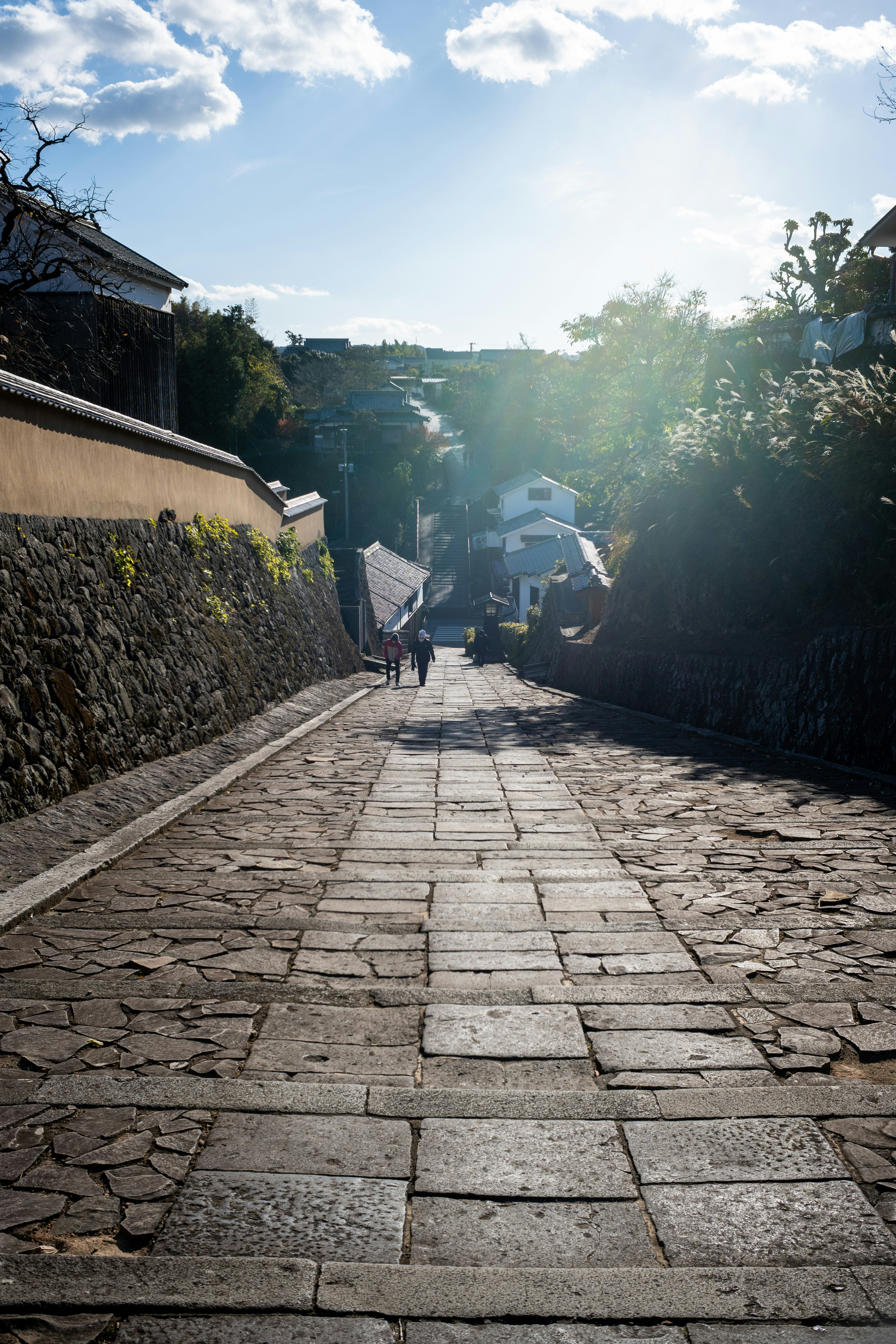 A person walking down a cobblestone street photo – Free Human Image on ...