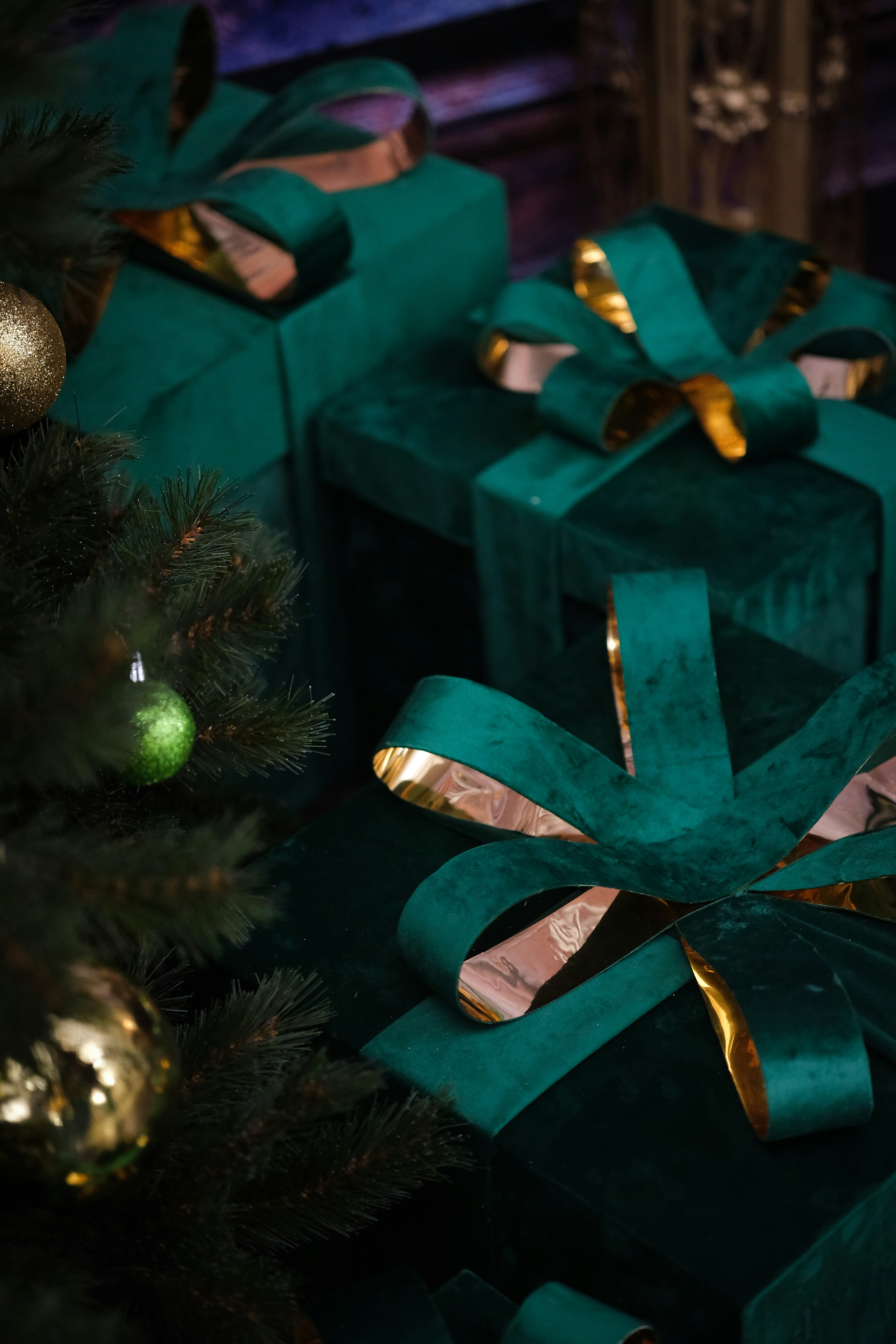 A group of green wrapped presents under a christmas tree photo – Free ...