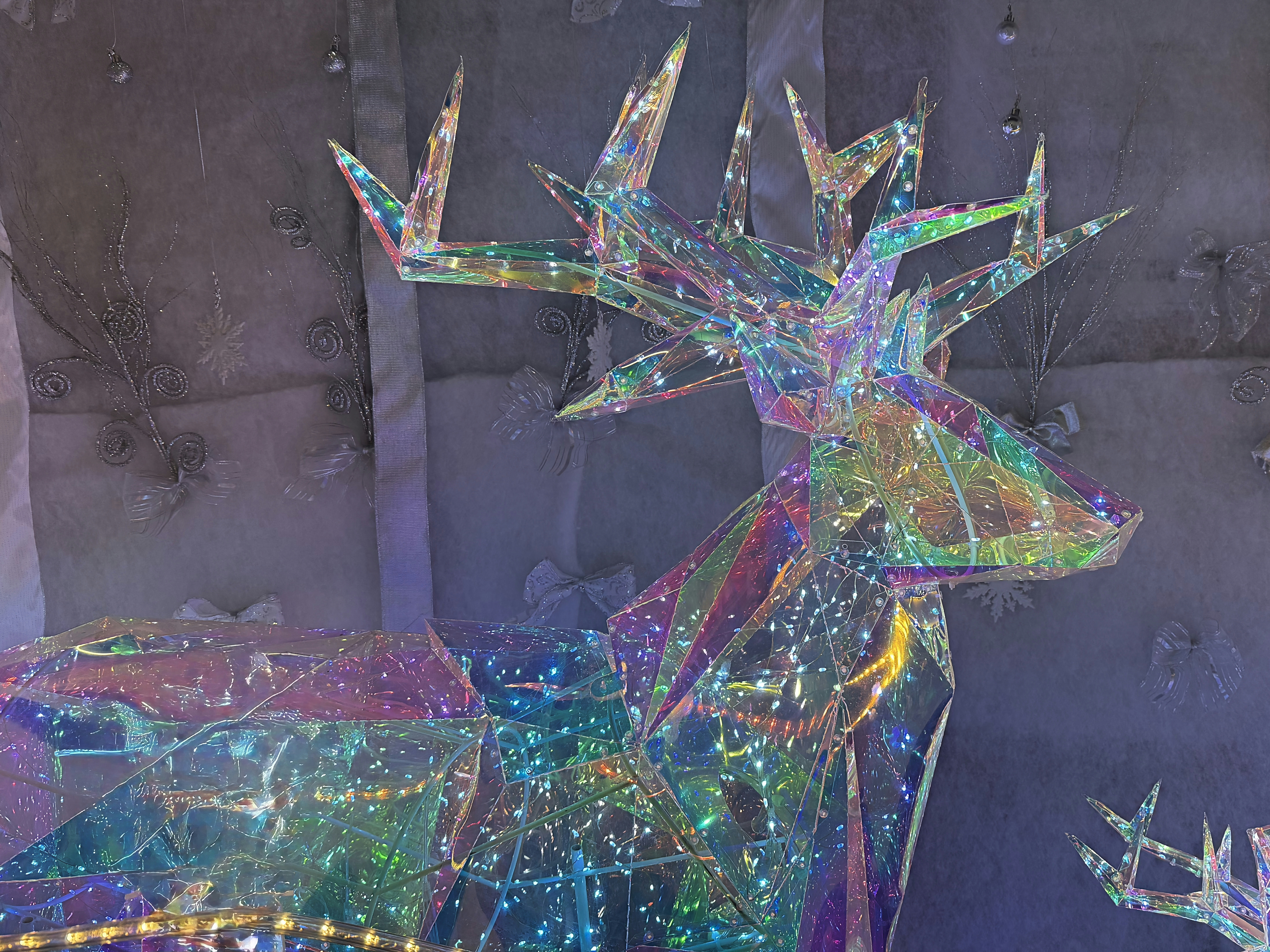 Prismatic Stag: a crystalline deer sculpture frozen in iridescent light