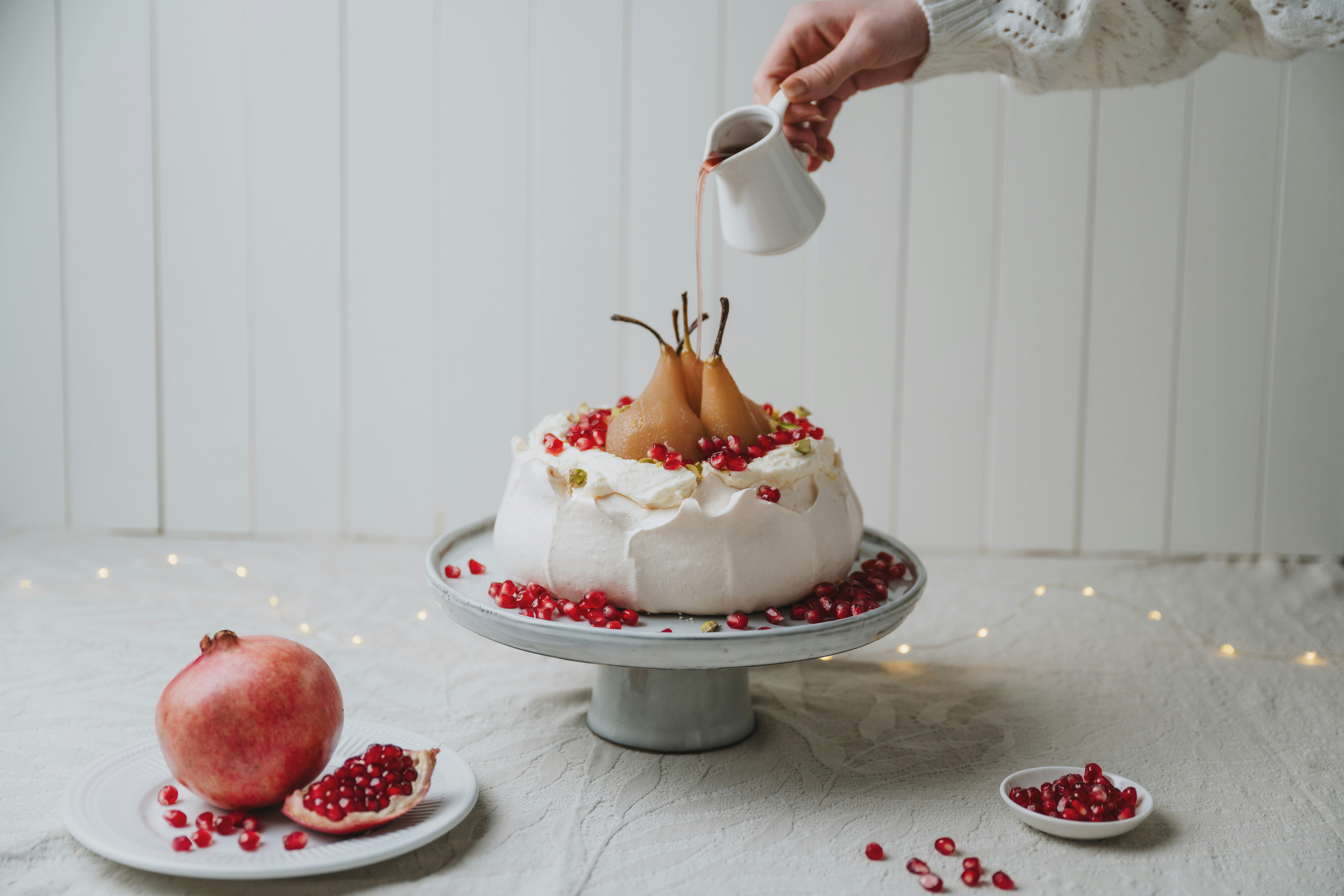 Pear-Topped White Cake: a Quiet Pour in a Minimal Kitchen