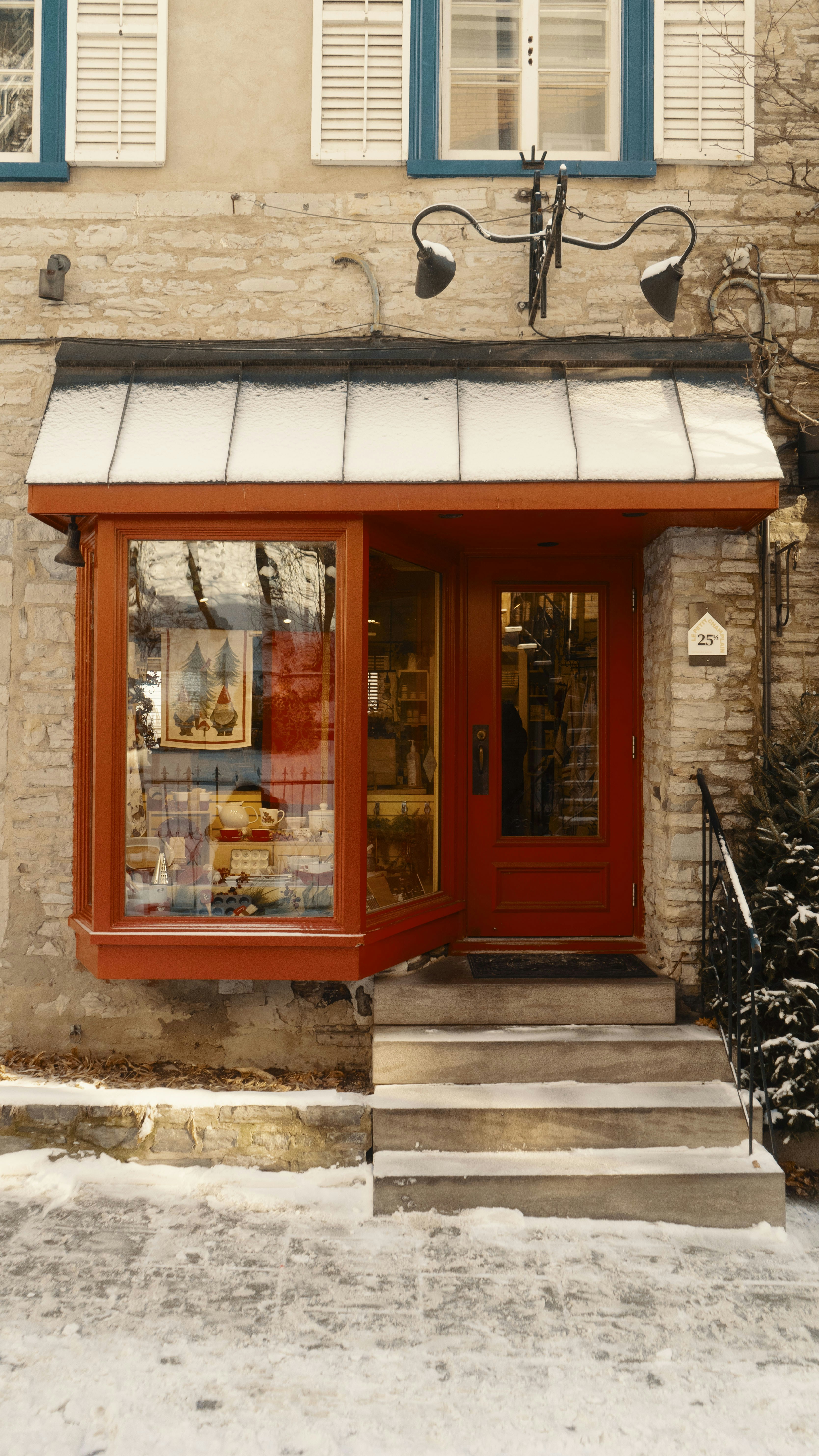 Red Shopfront in Winter Light