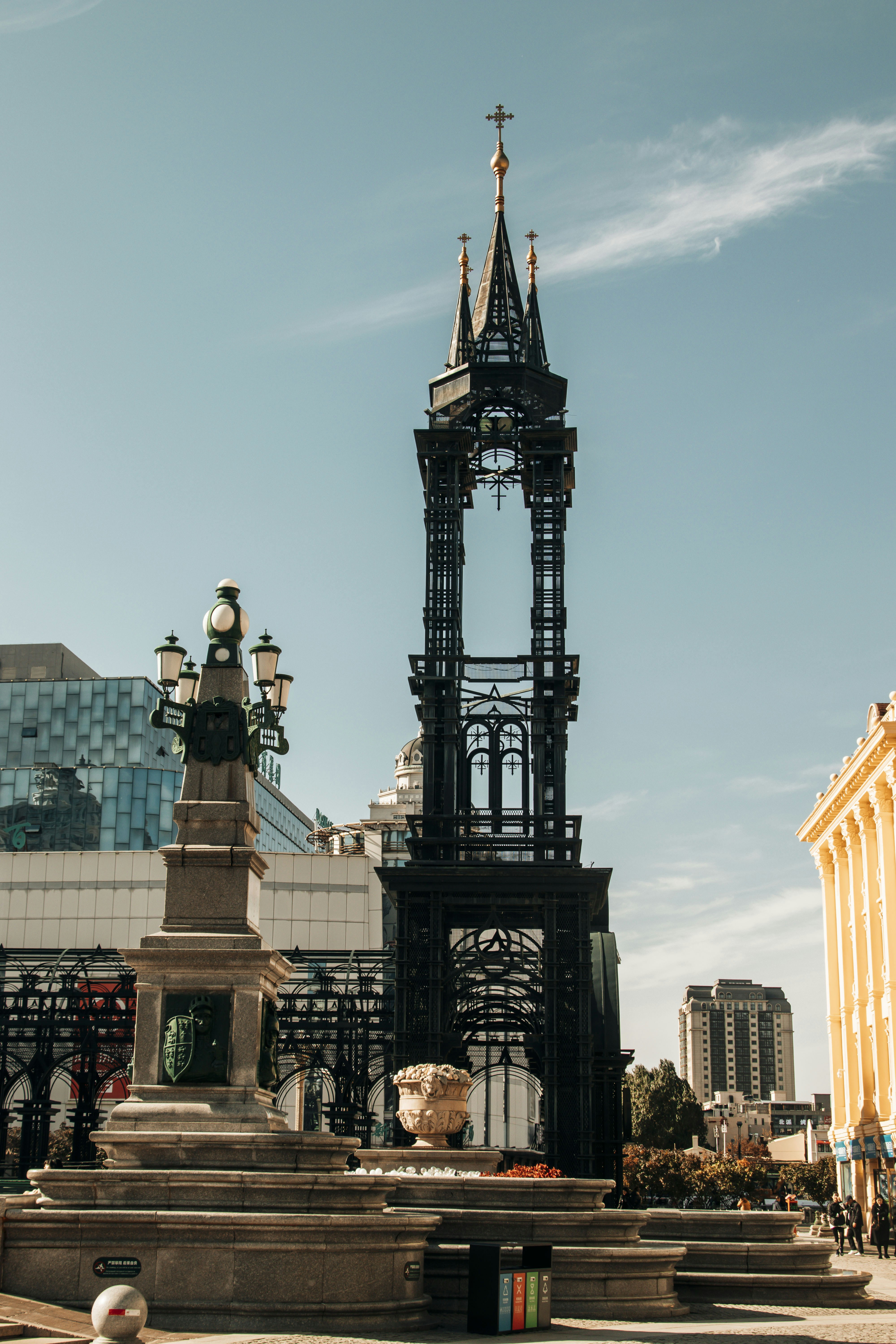 Iron Lace Tower in a Sunlit City Square