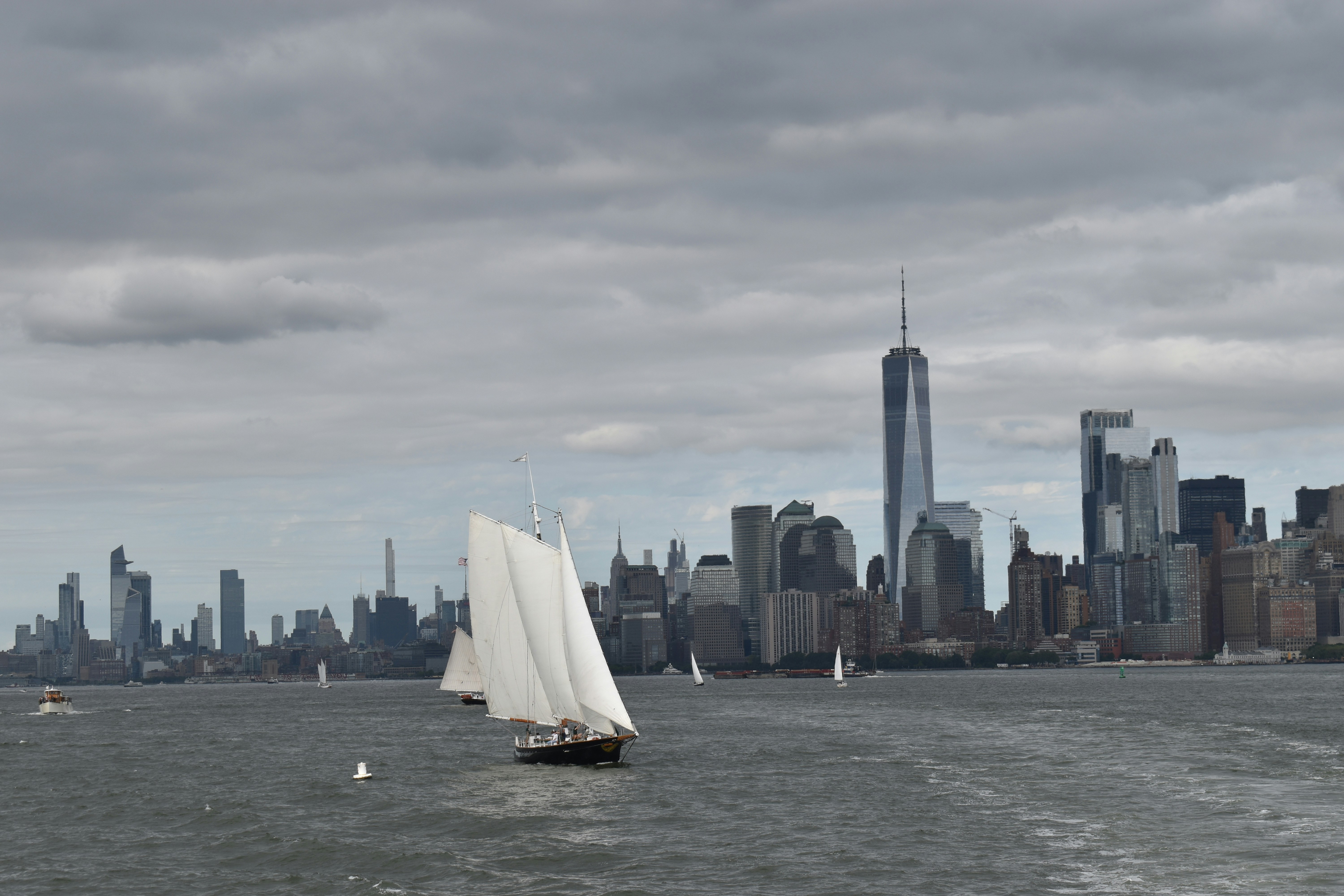 Harbor Schooner Tacking Past Manhattan's Glass Horizon