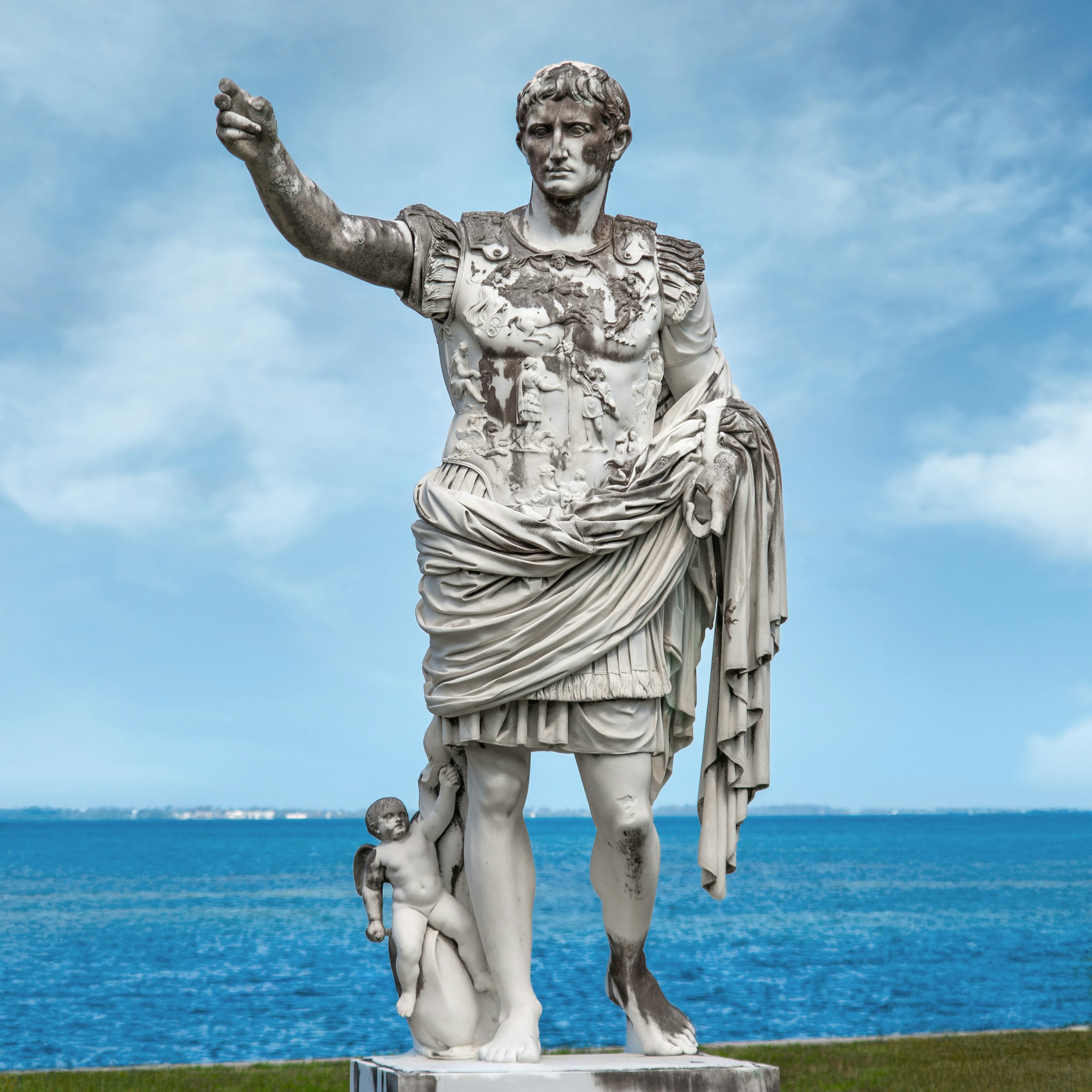 A statue of a Roman leader at the Ringling house museum called Ca' d'Zan in Sarasota, Florida.