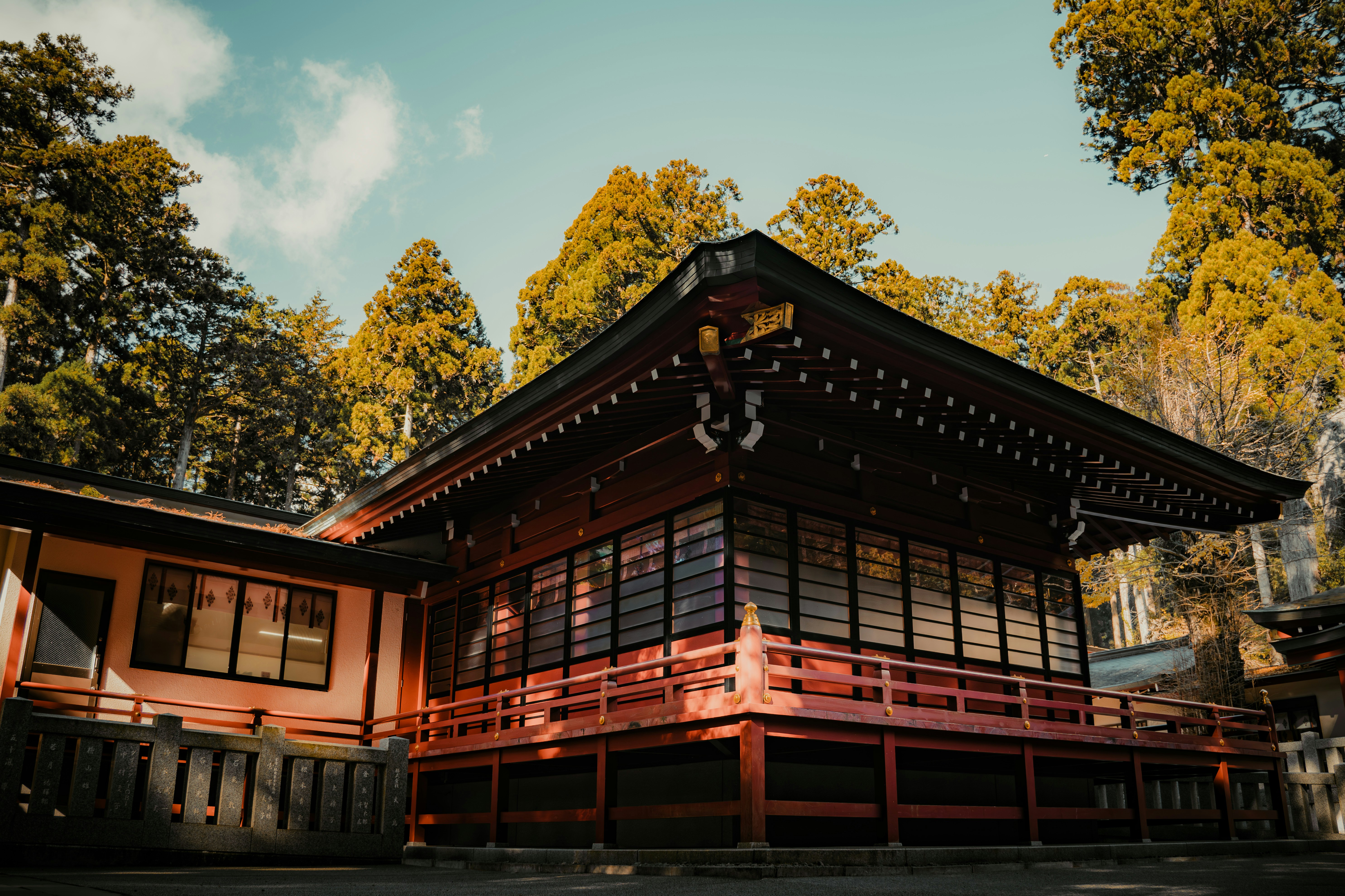 A red and black building surrounded by trees photo – Free Hakone,japan ...
