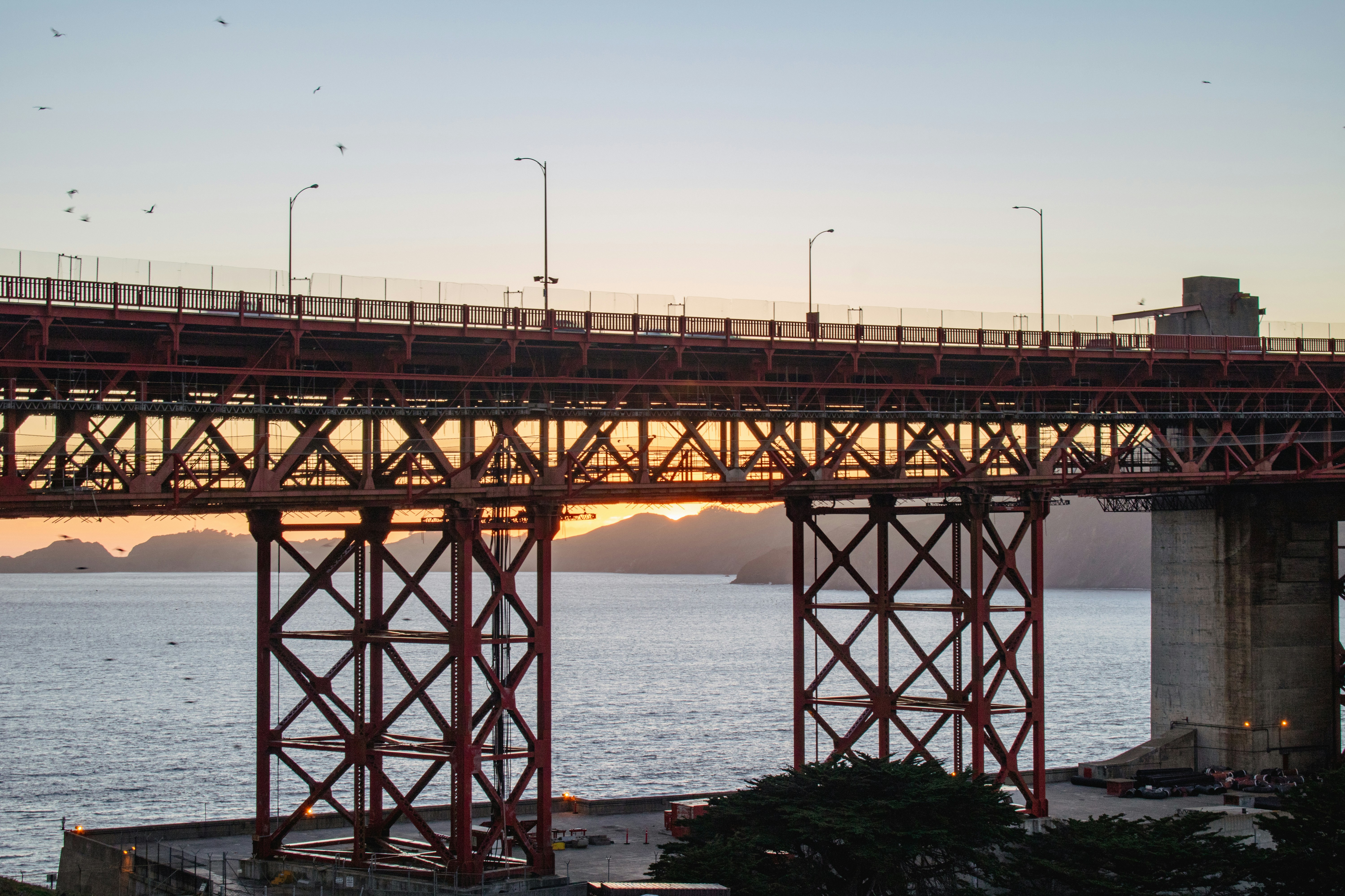 The view of the start of the Golden Gate Bridge from Presidio