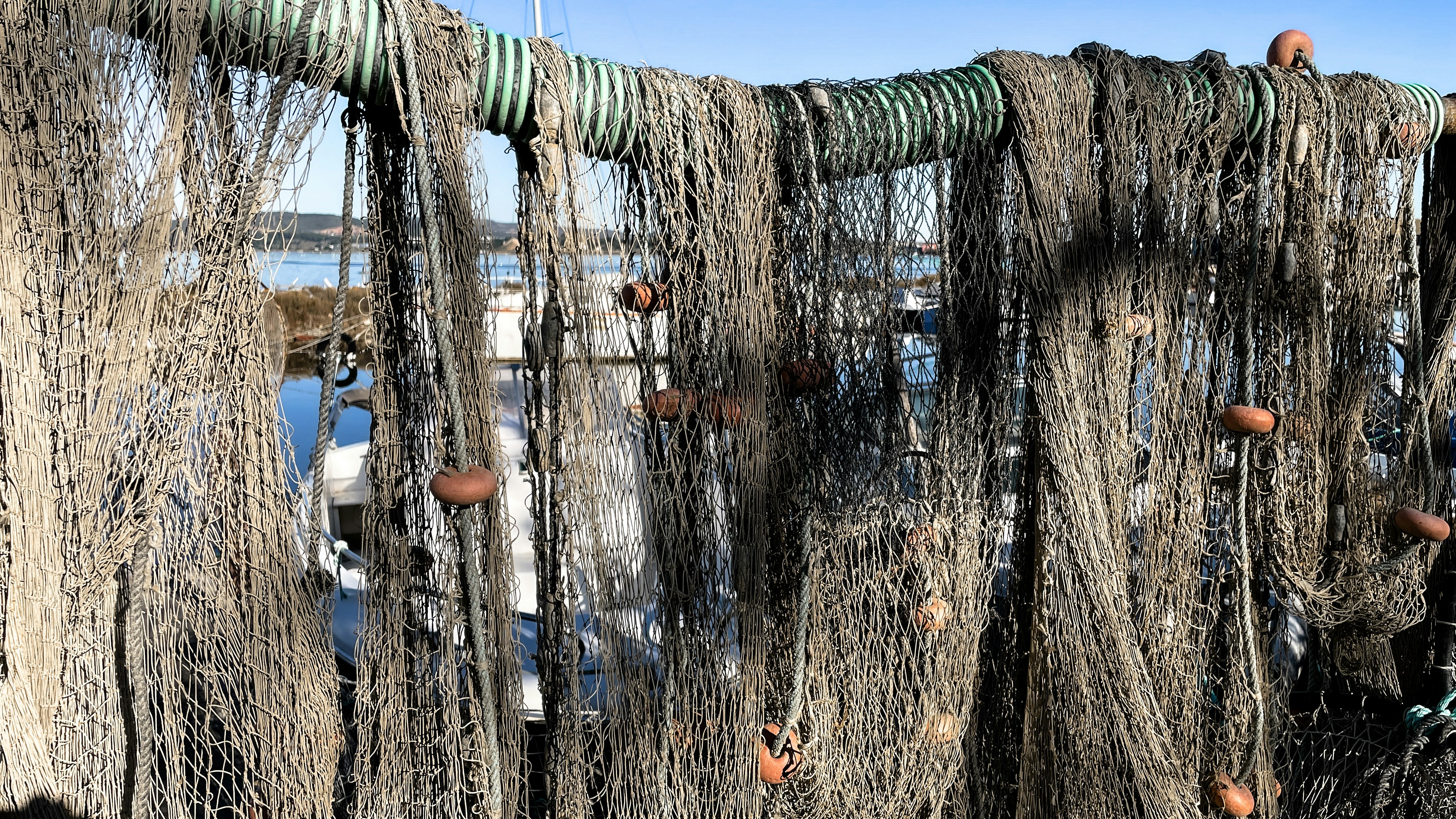 A group of fishing nets sitting next to a body of water photo – Free La ...