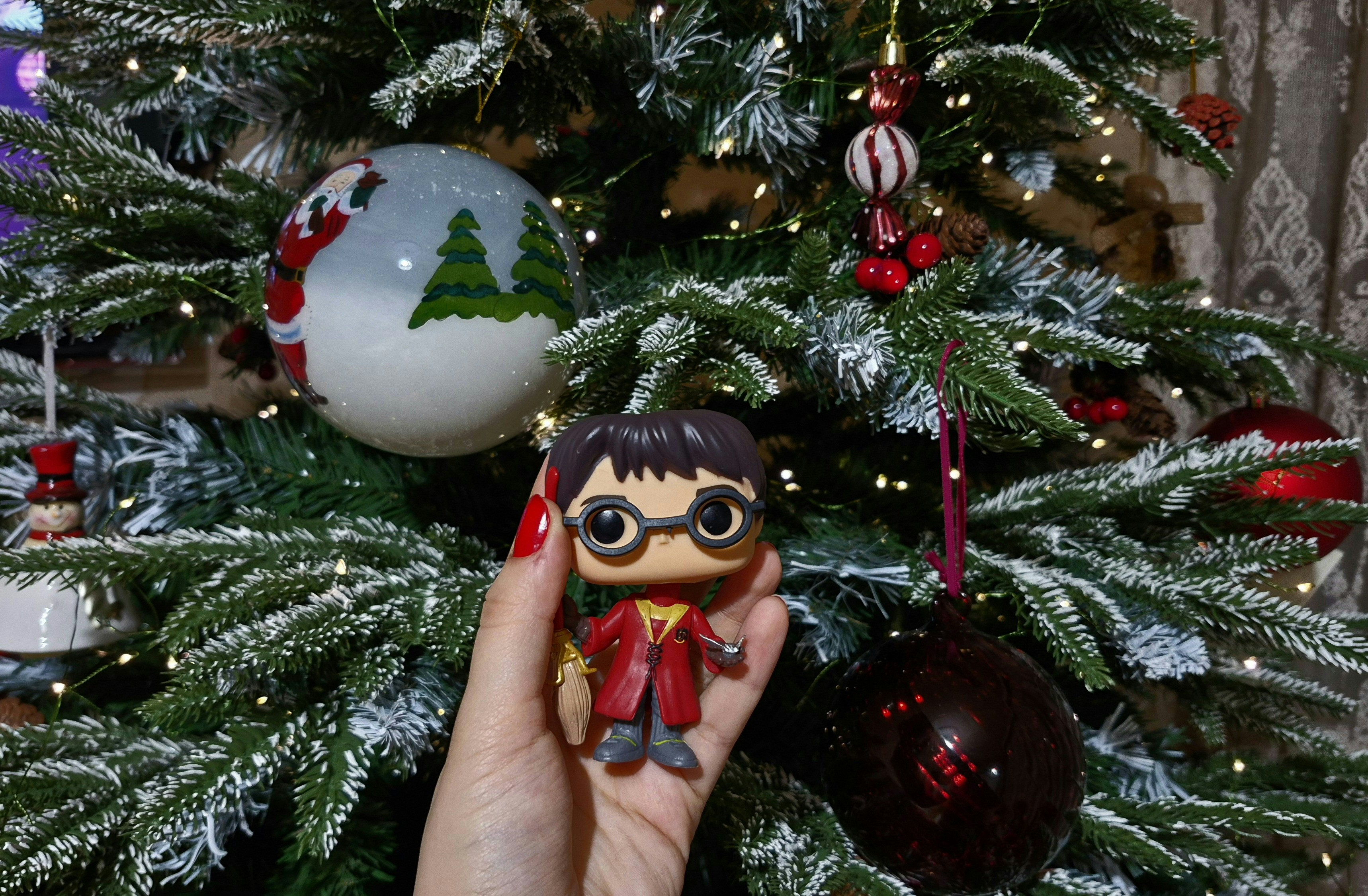 Tiny Wizard in a Frosted Christmas Tree