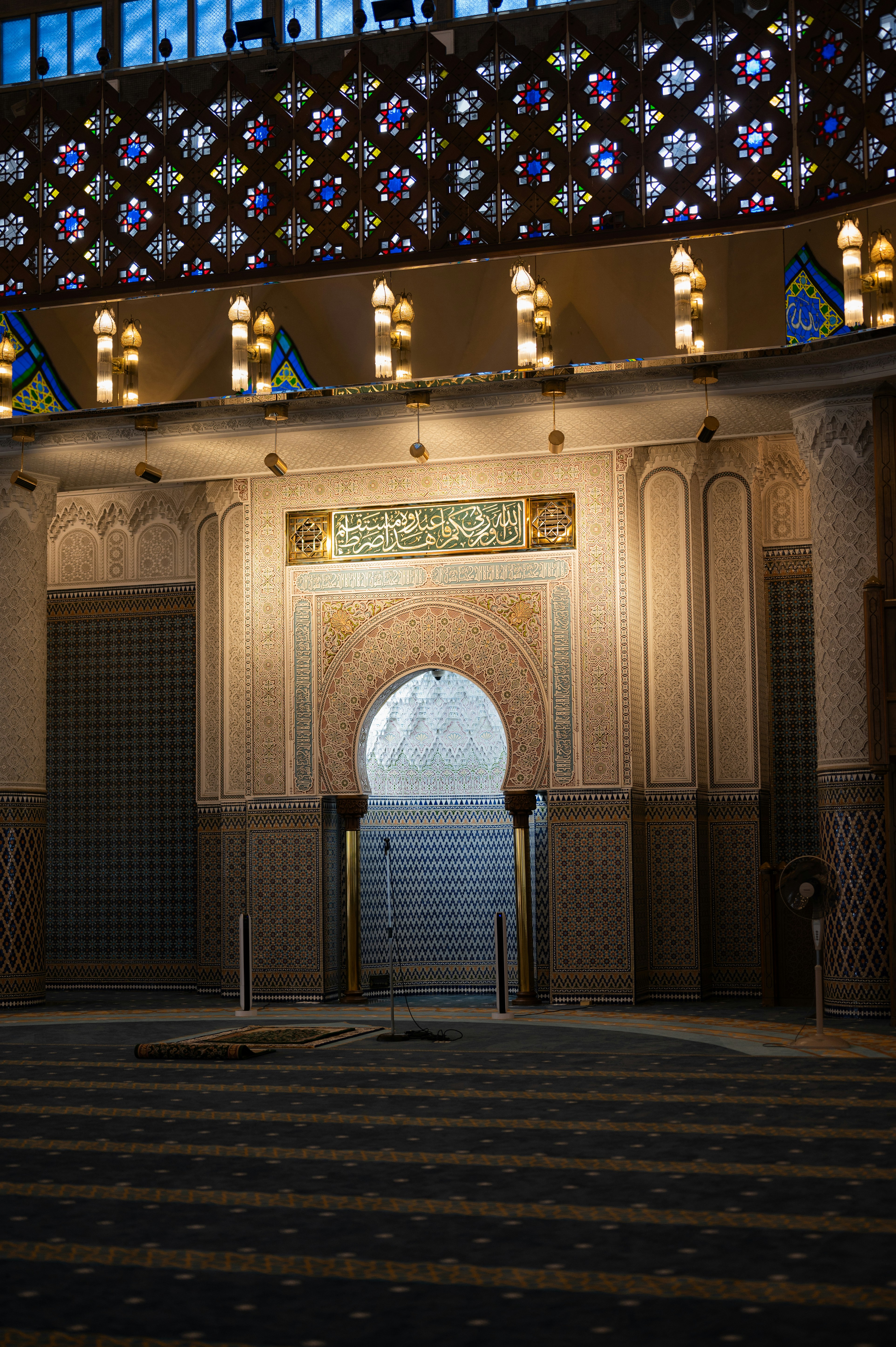 The inside of a building with stained glass windows photo – Free Masjid ...