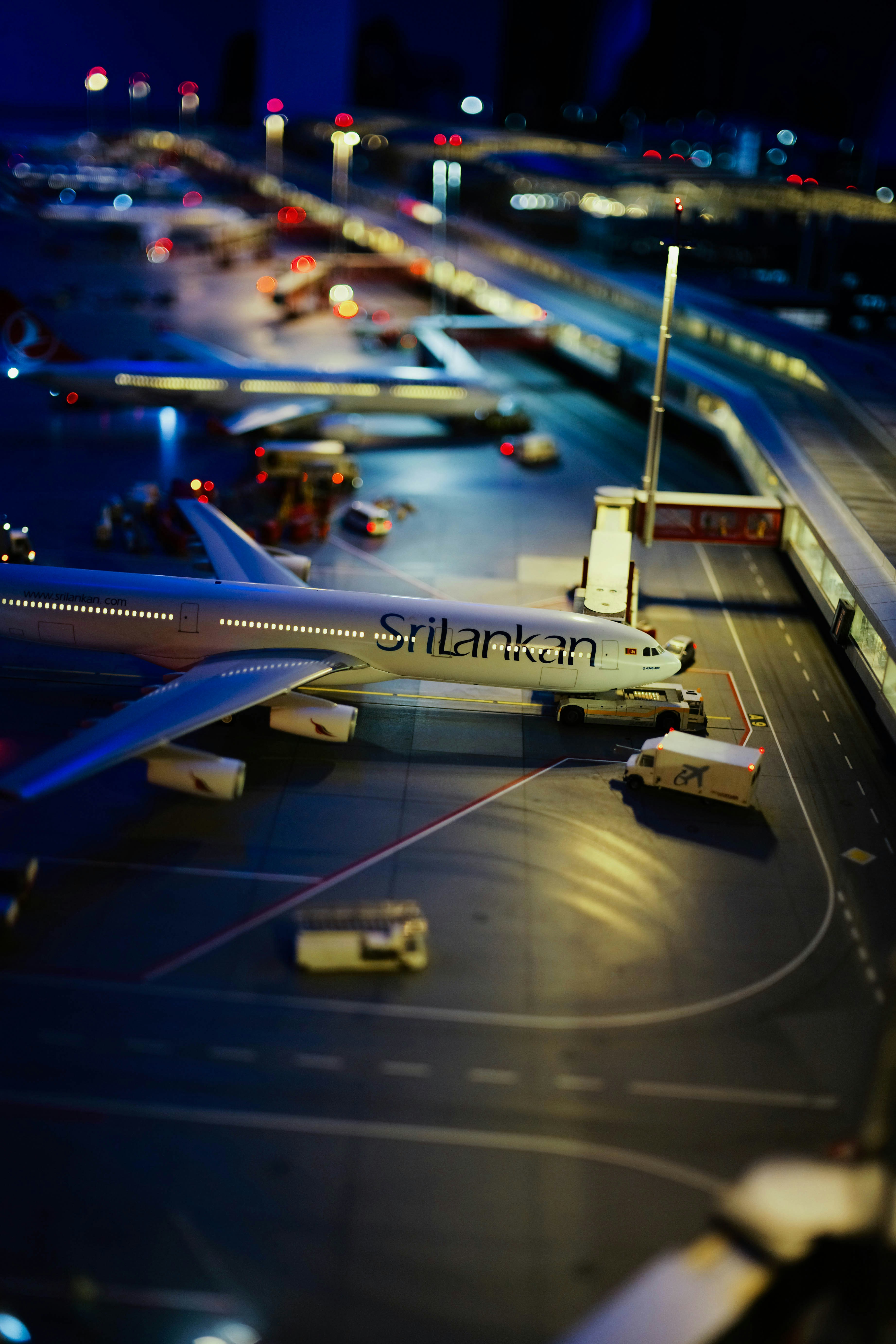 Neon Gate at Night: A SriLankan Jet at the Quiet Terminal