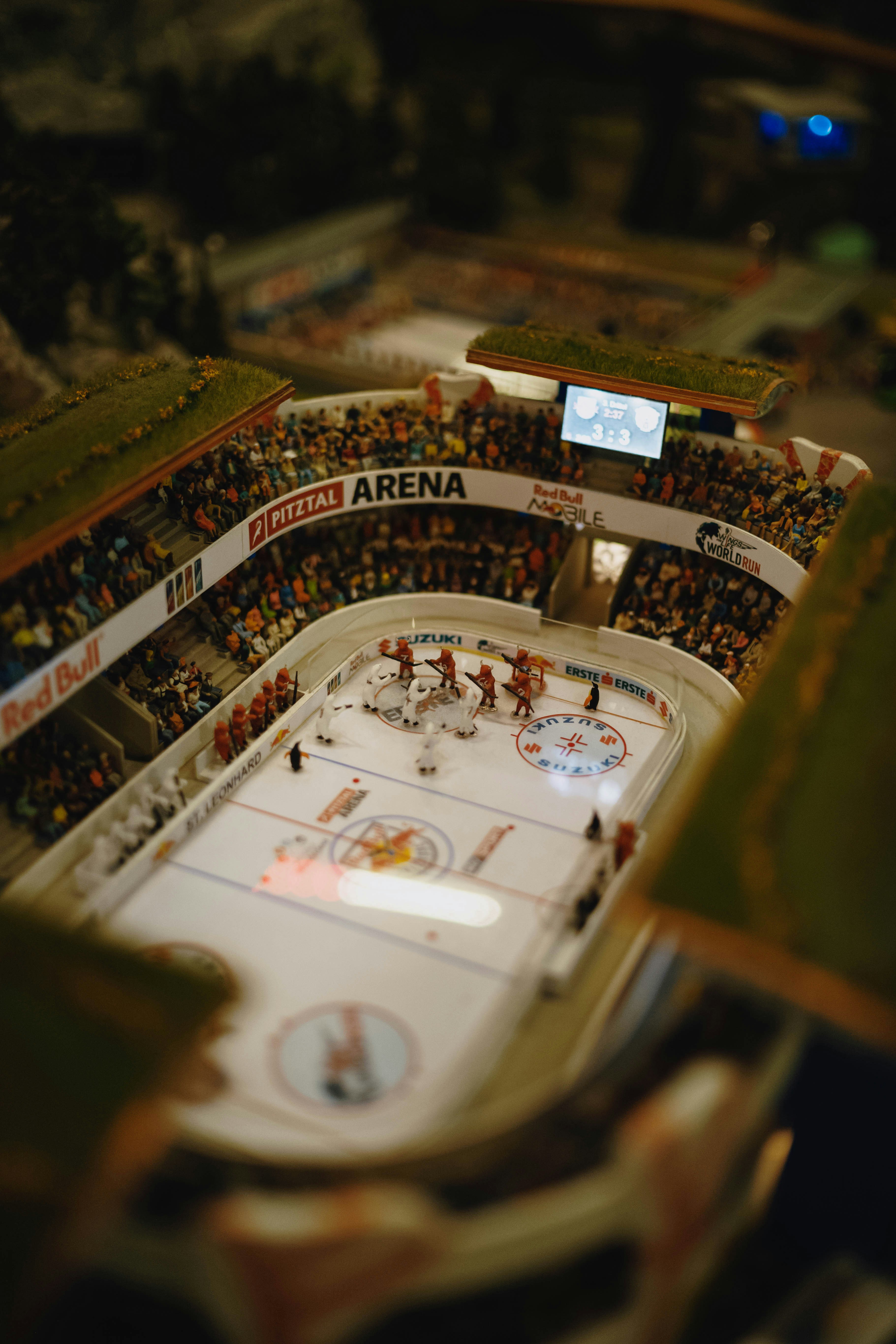 Miniature Ice Arena: A Tilt-Shift Crowd Watches a Night Game