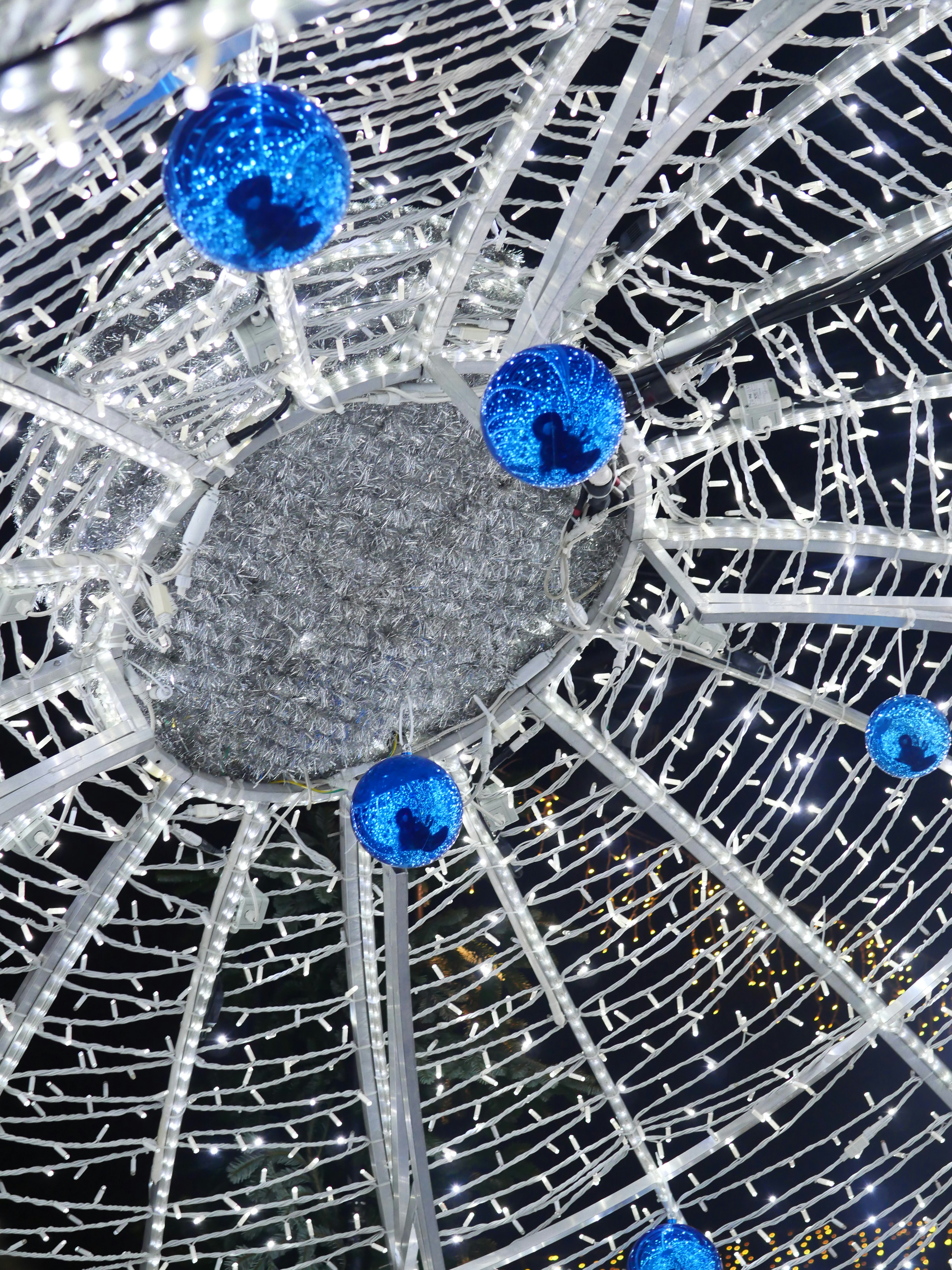 Central Lattice Dome Glowing with Blue Orbs and Fairy Lights