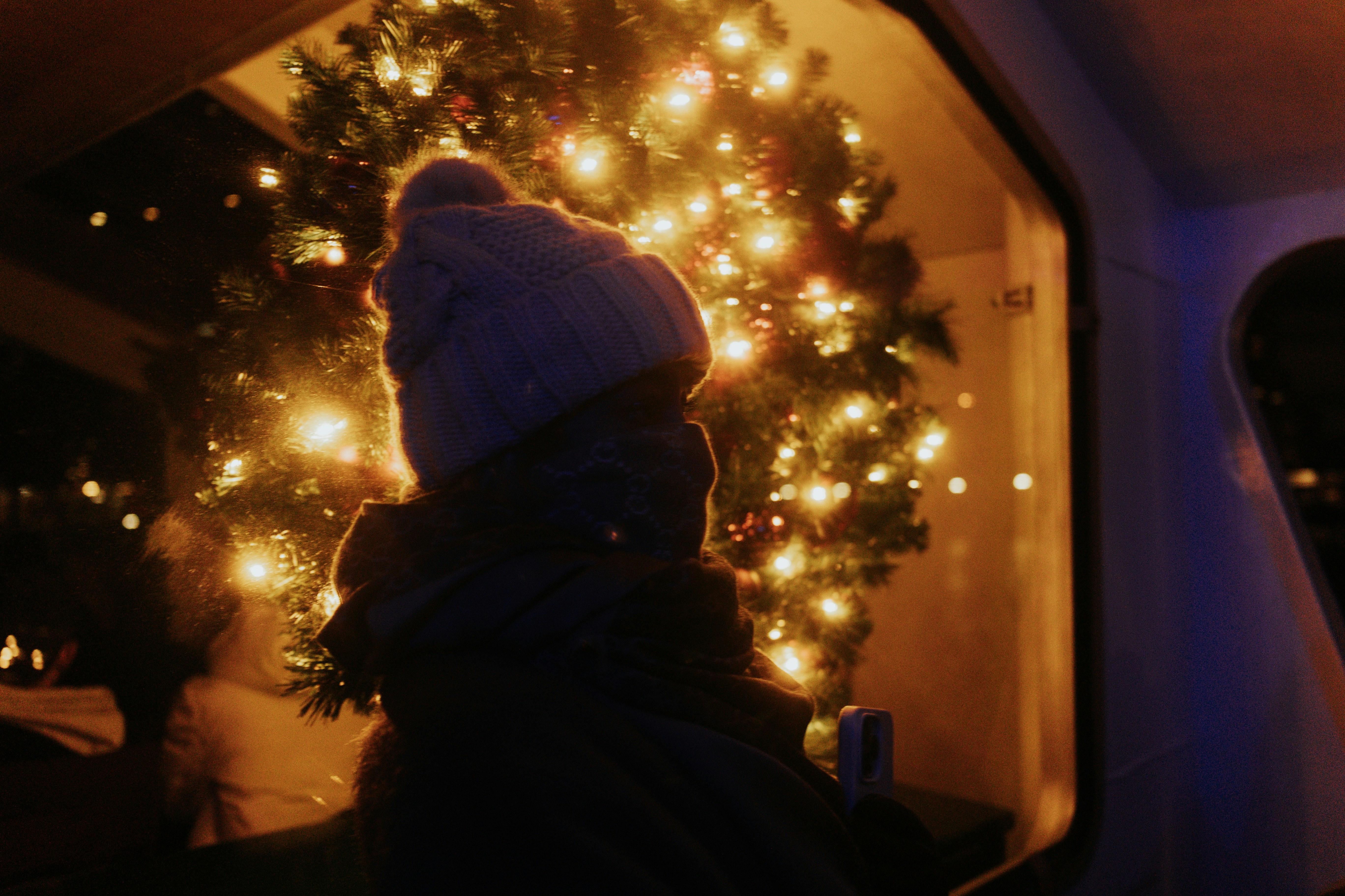 Silhouette by Holiday Glow: A Quiet Moment in a Car Window