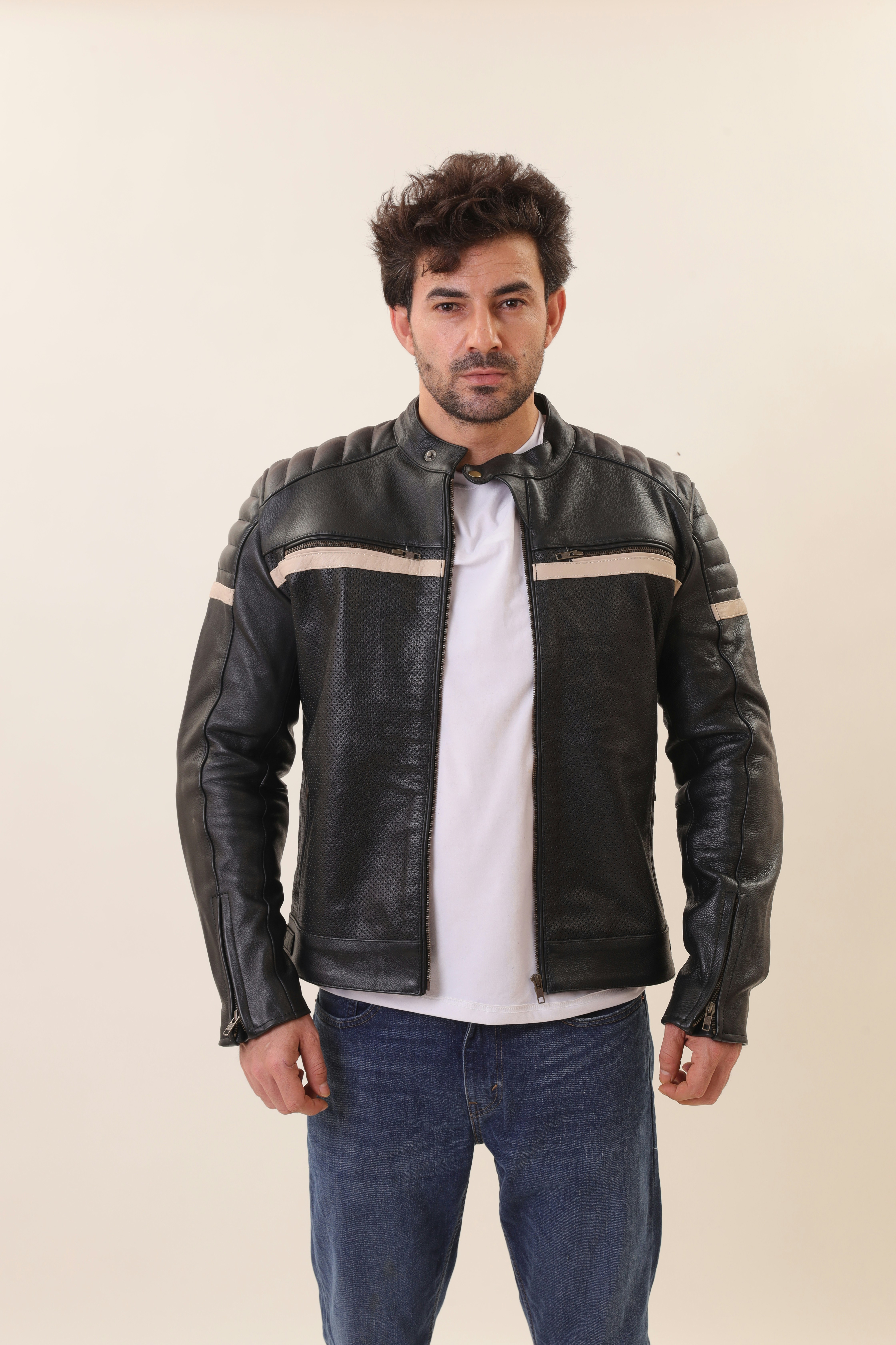 Sleek Rebel Portrait: Confidence in a Black Leather Jacket