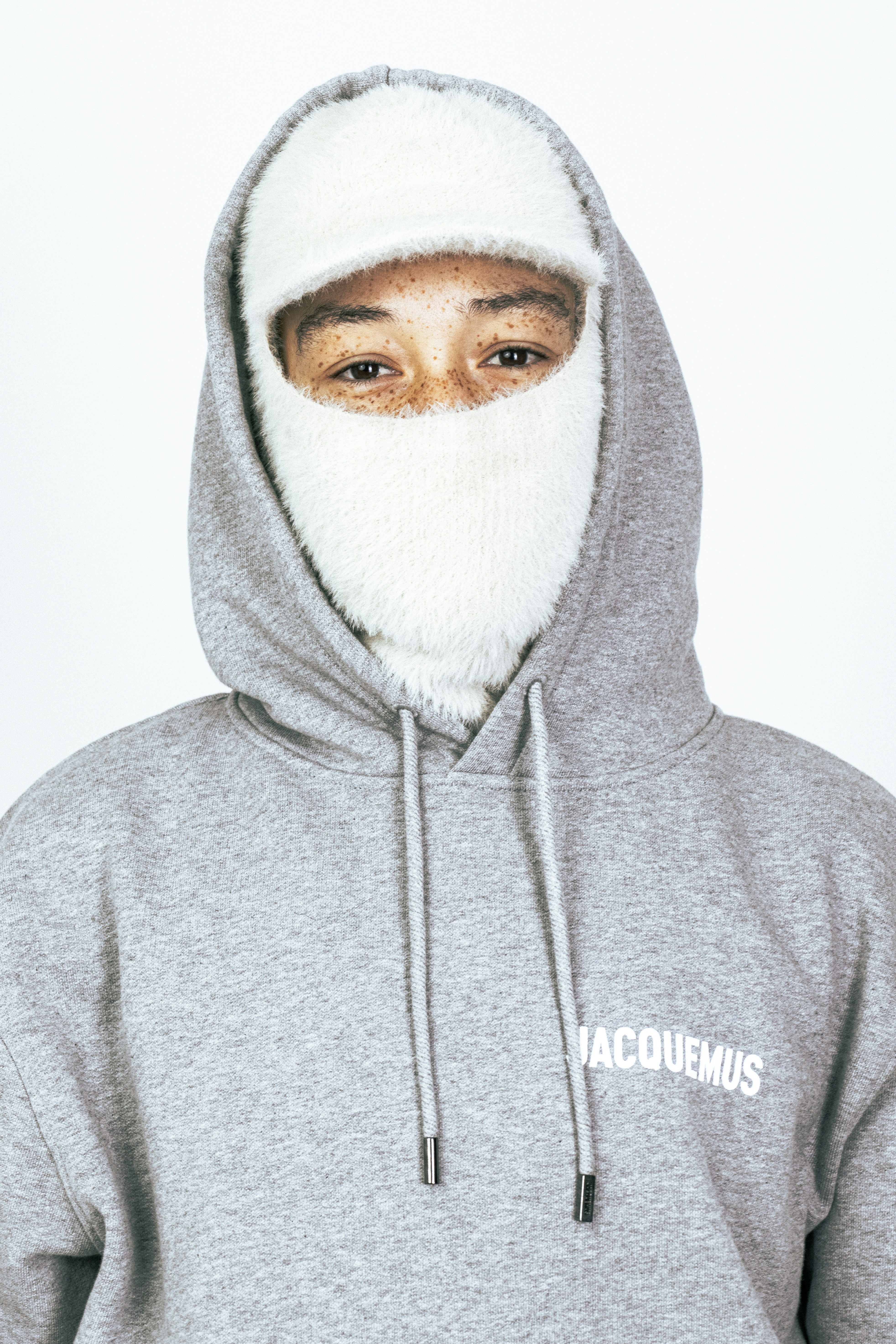 Jacquemus Hoodie Portrait: Quiet Winter Studio with a Fluffy Balaclava