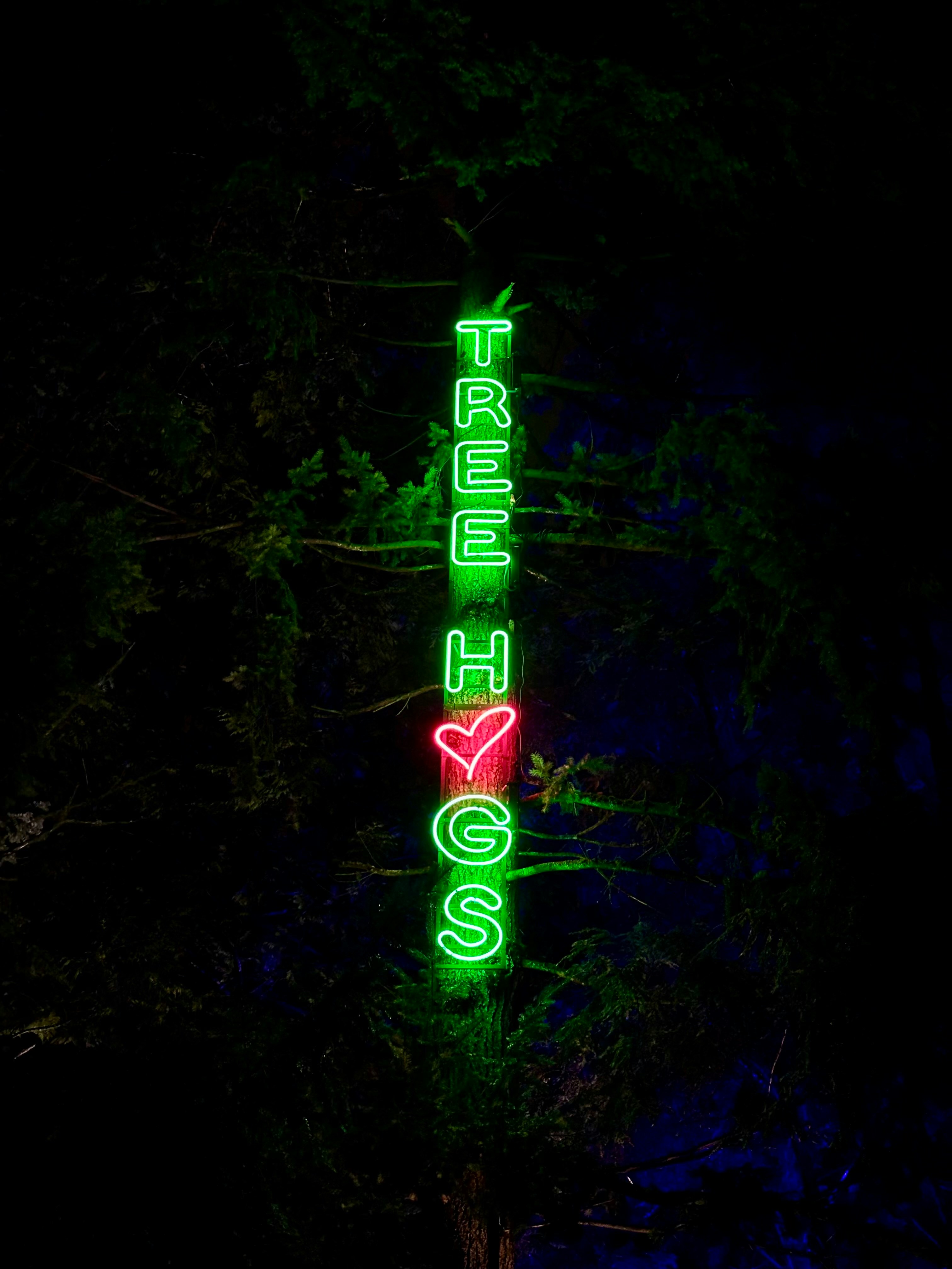A green neon sign that says treehouse with a heart on it photo – Free ...