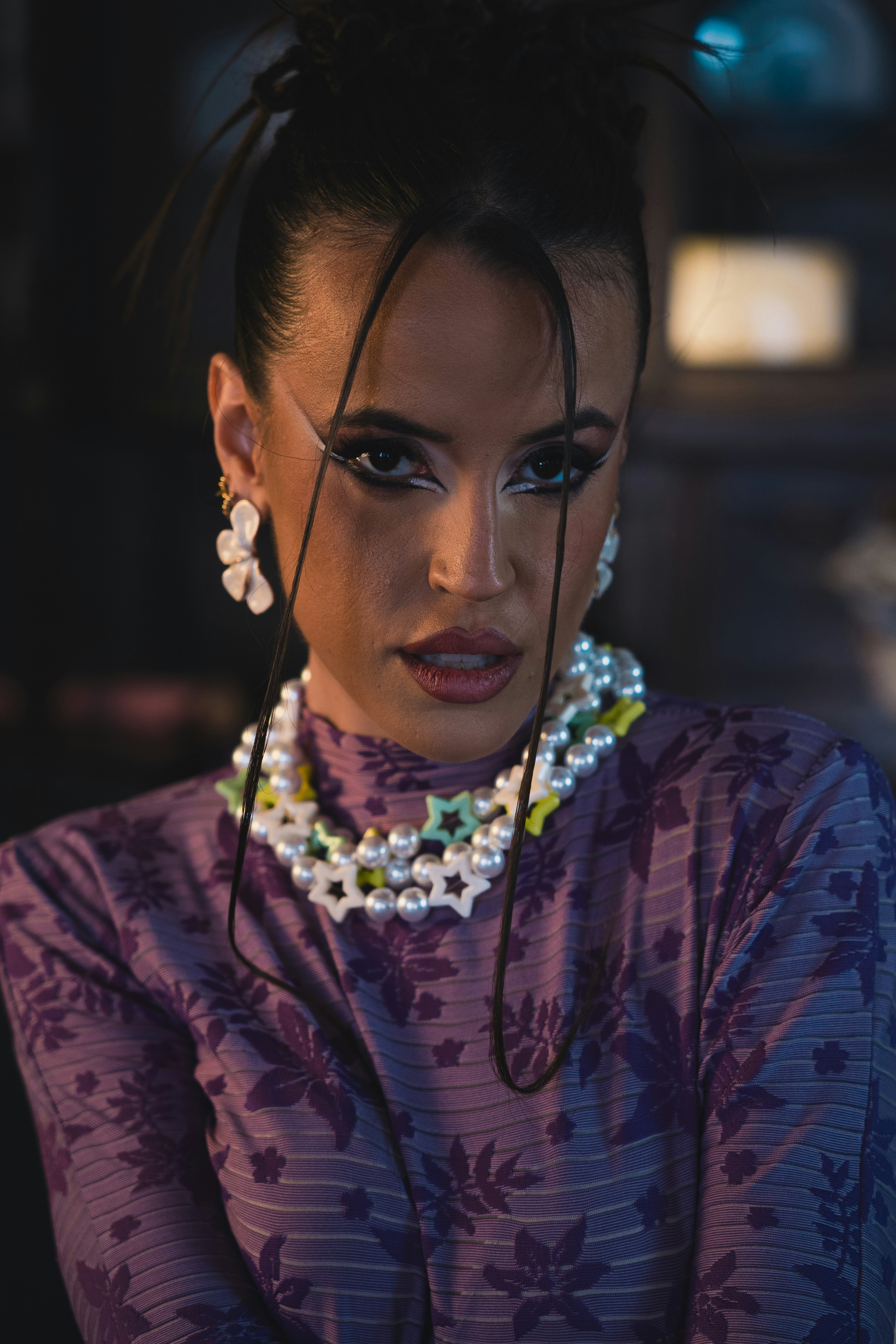 Pearl-Gilded Gaze in Violet Velvet
