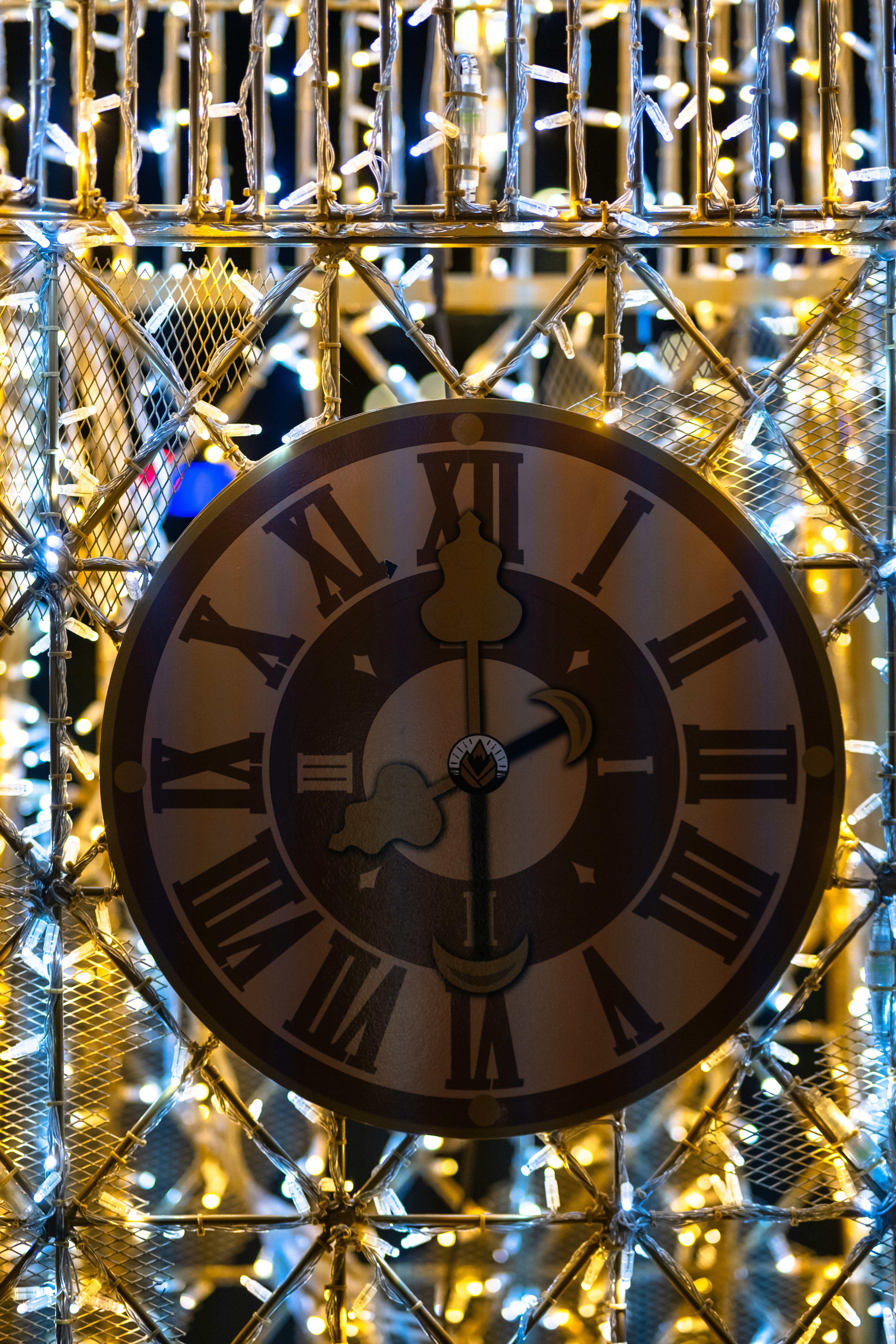 Midnight Clock Draped in Fairy Lights