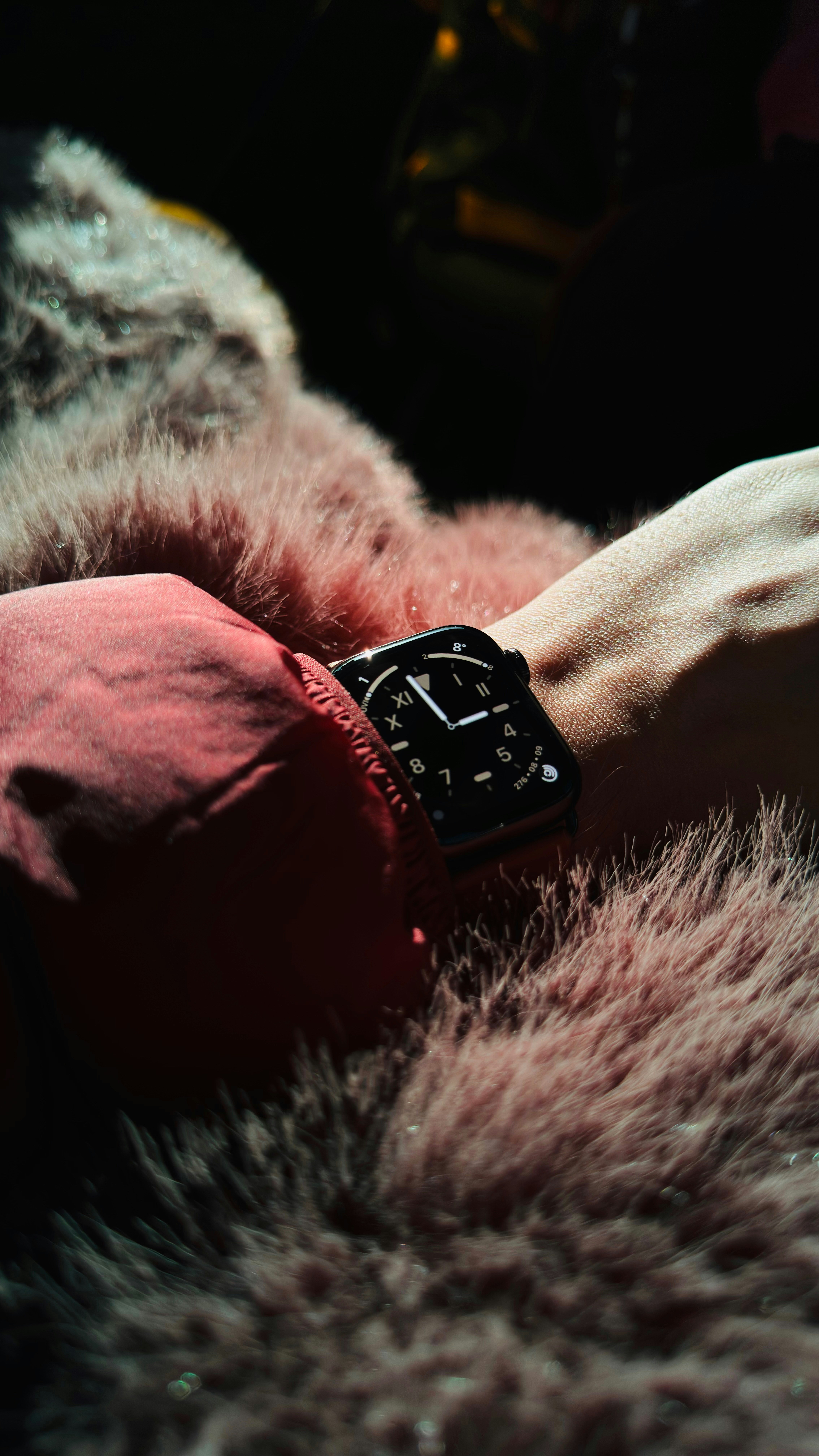 Flicker of Time: Velvet Fur Cradles a Wristwatch