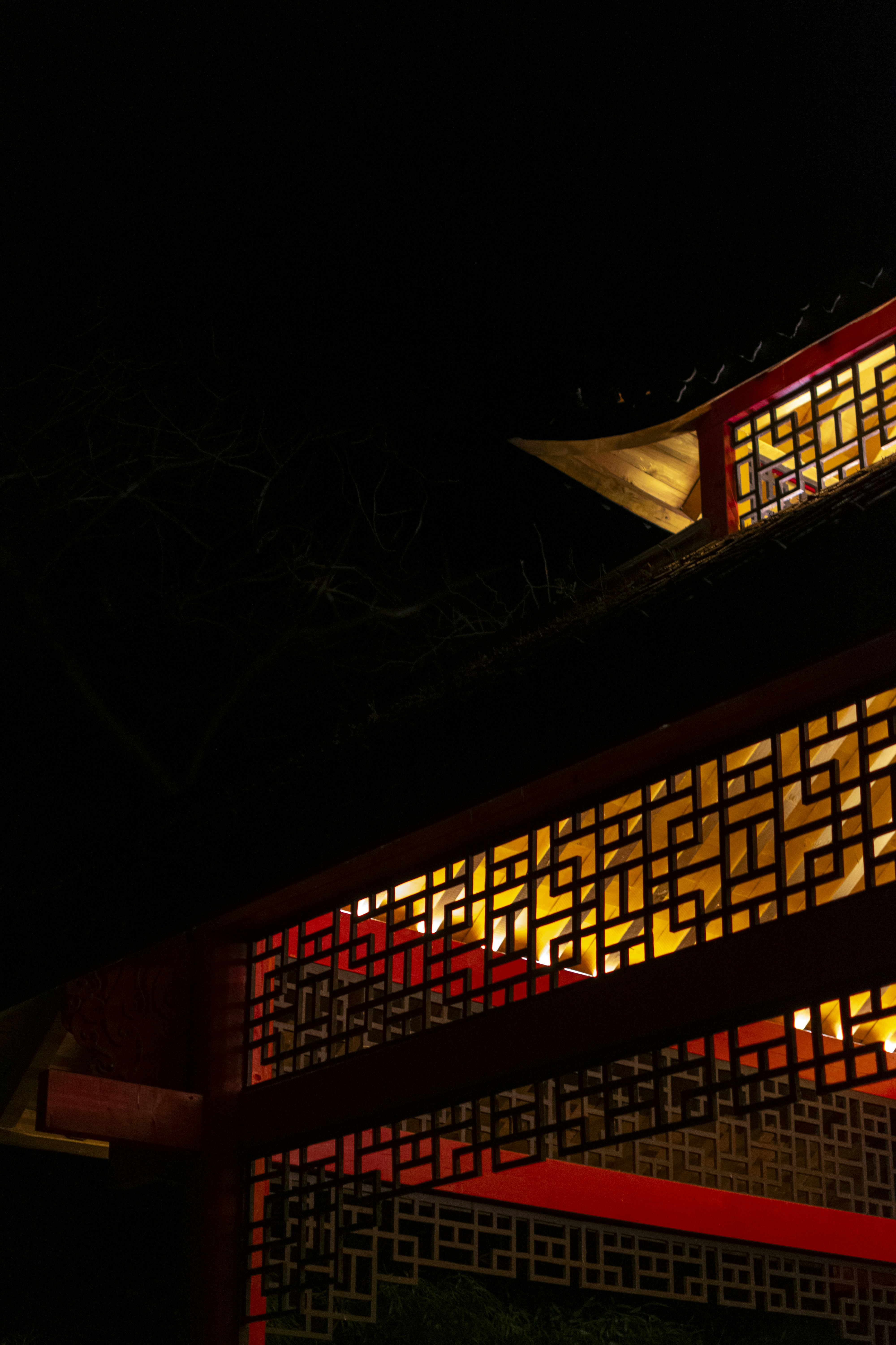Lanterned Pavilion Edge in Nightfall