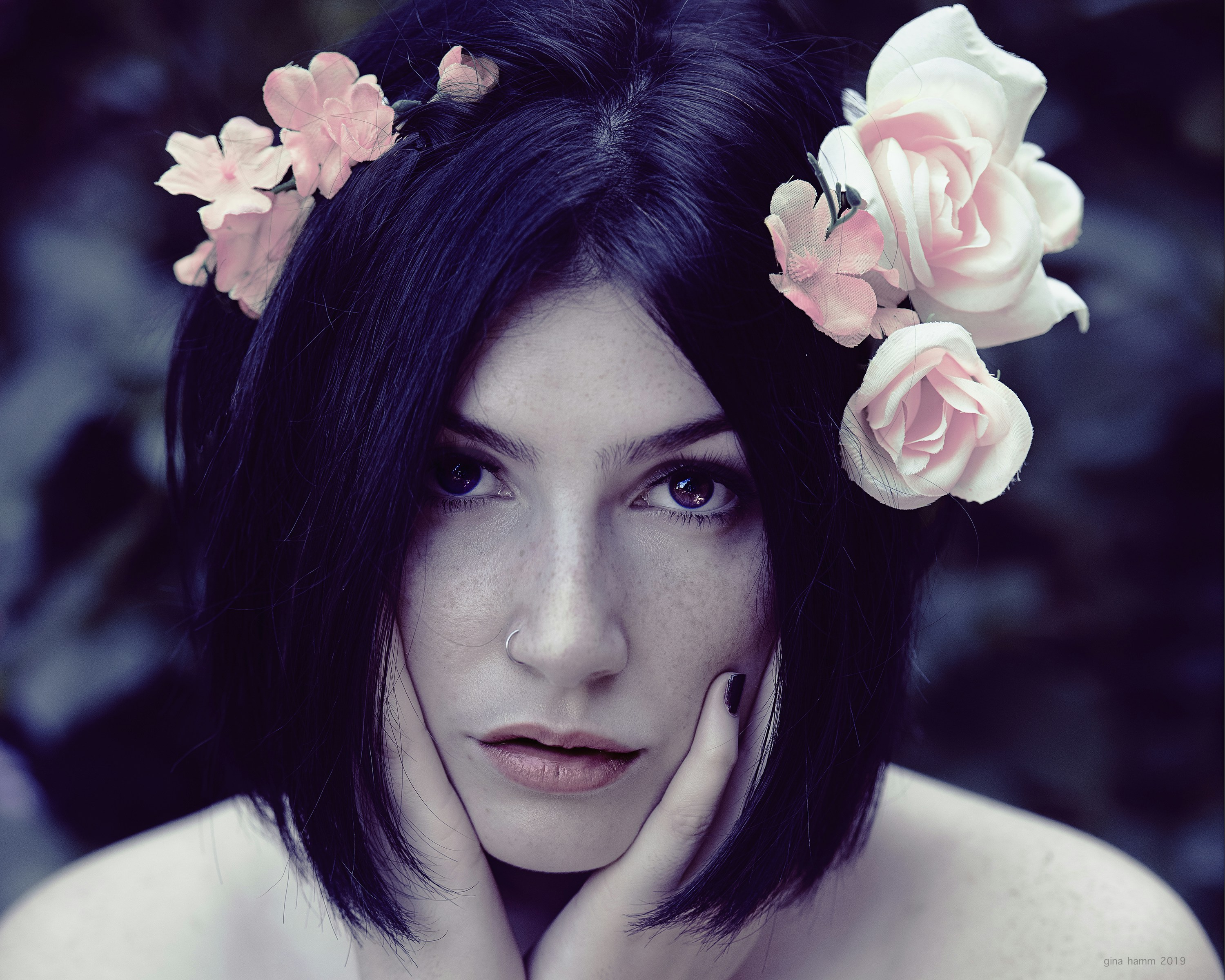 Floral Crown, Velvet Hair, and Moonlit Saint-Remy Portrait