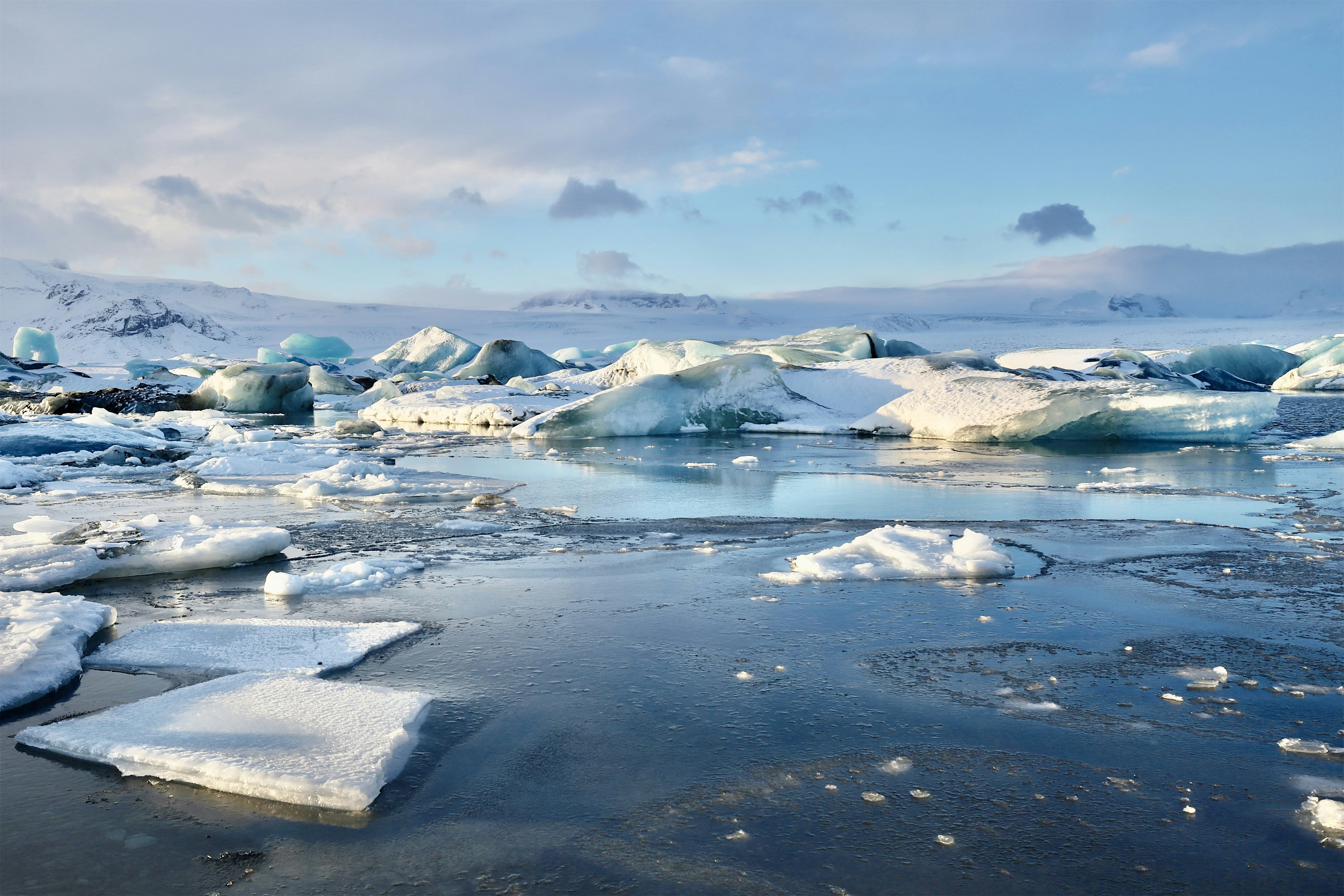 A group of icebergs floating on top of a body of water photo – Free ...