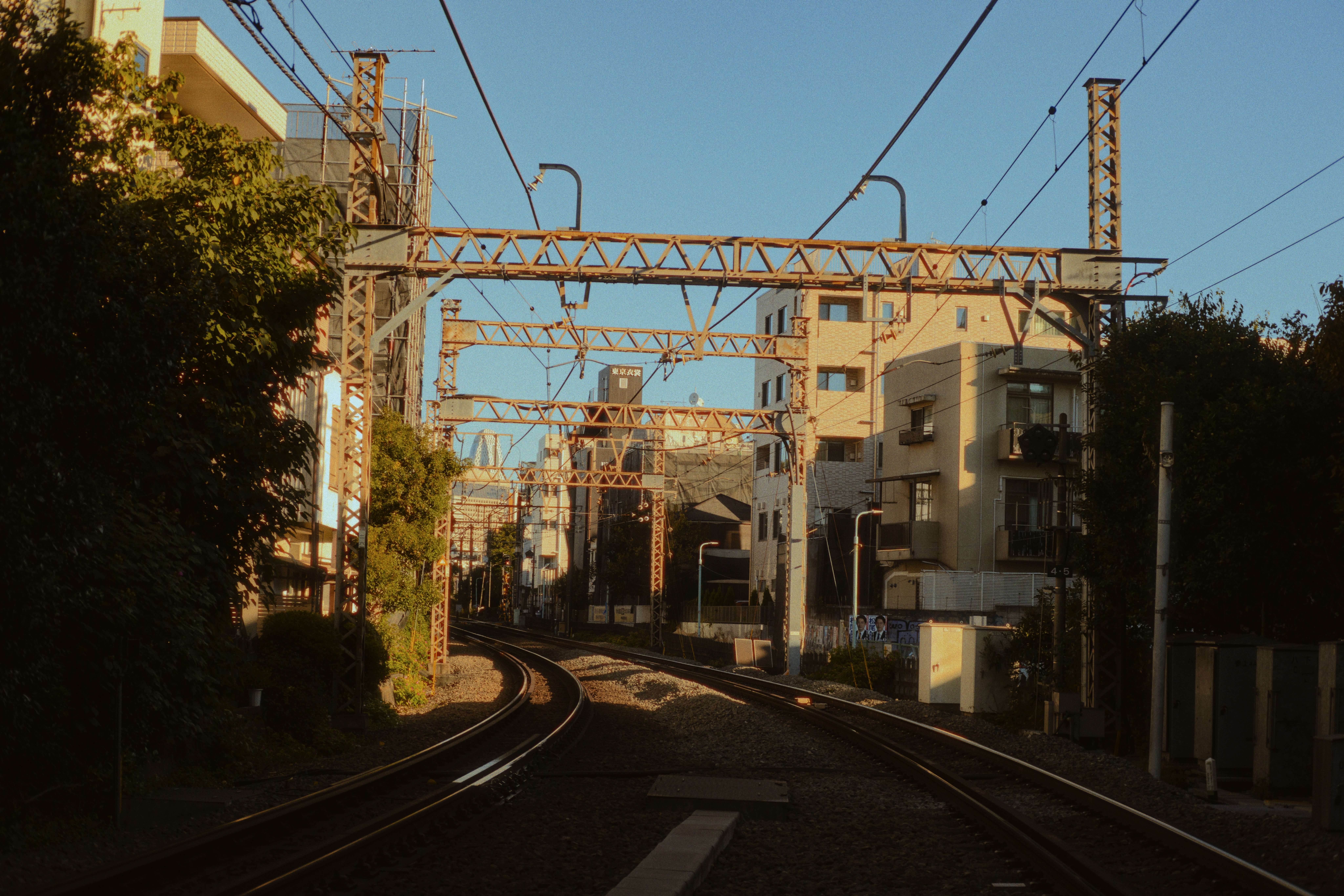 Converging Rails in Warm Evening Light