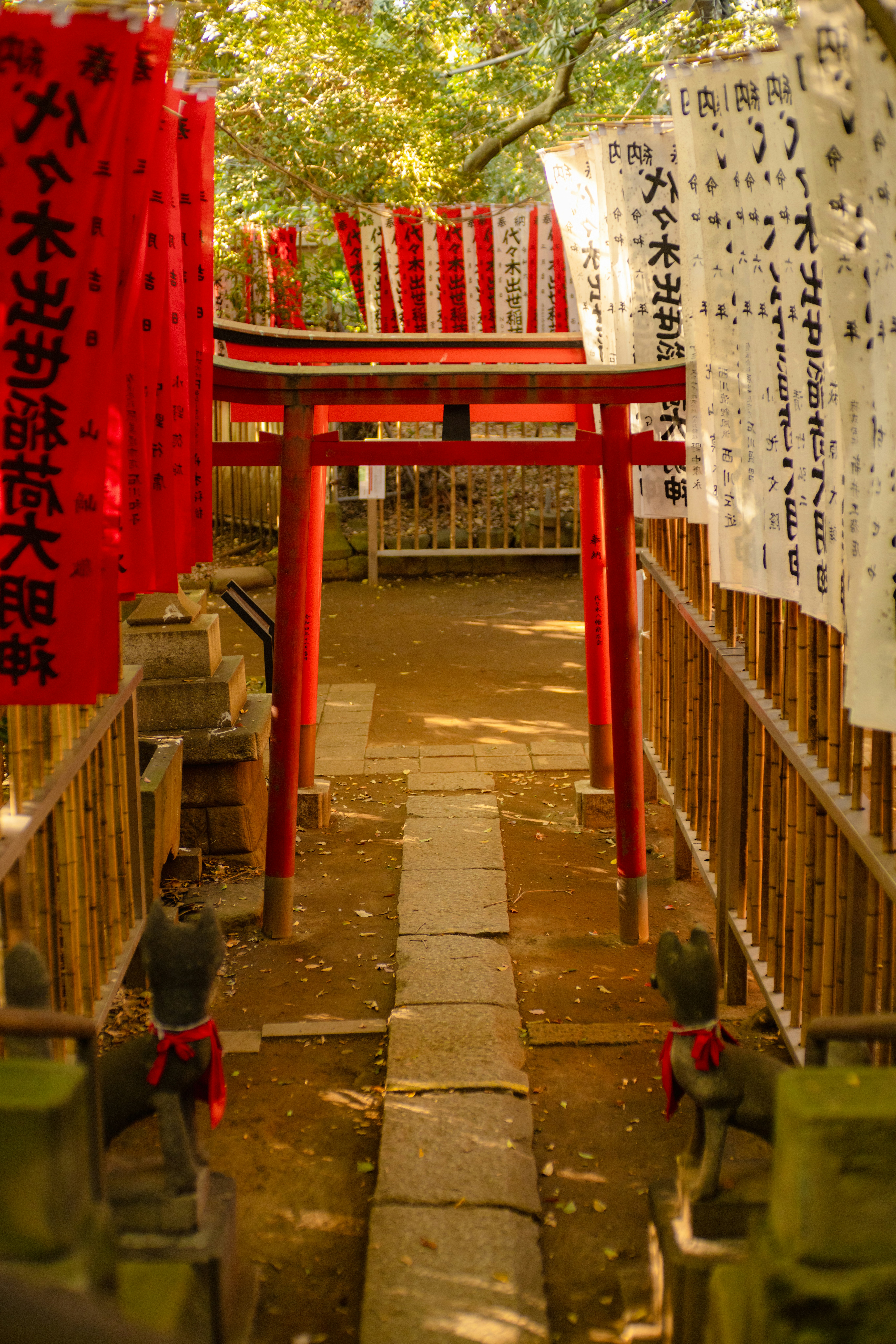 A pathway with red and white decorations and a red gate photo – Free ...