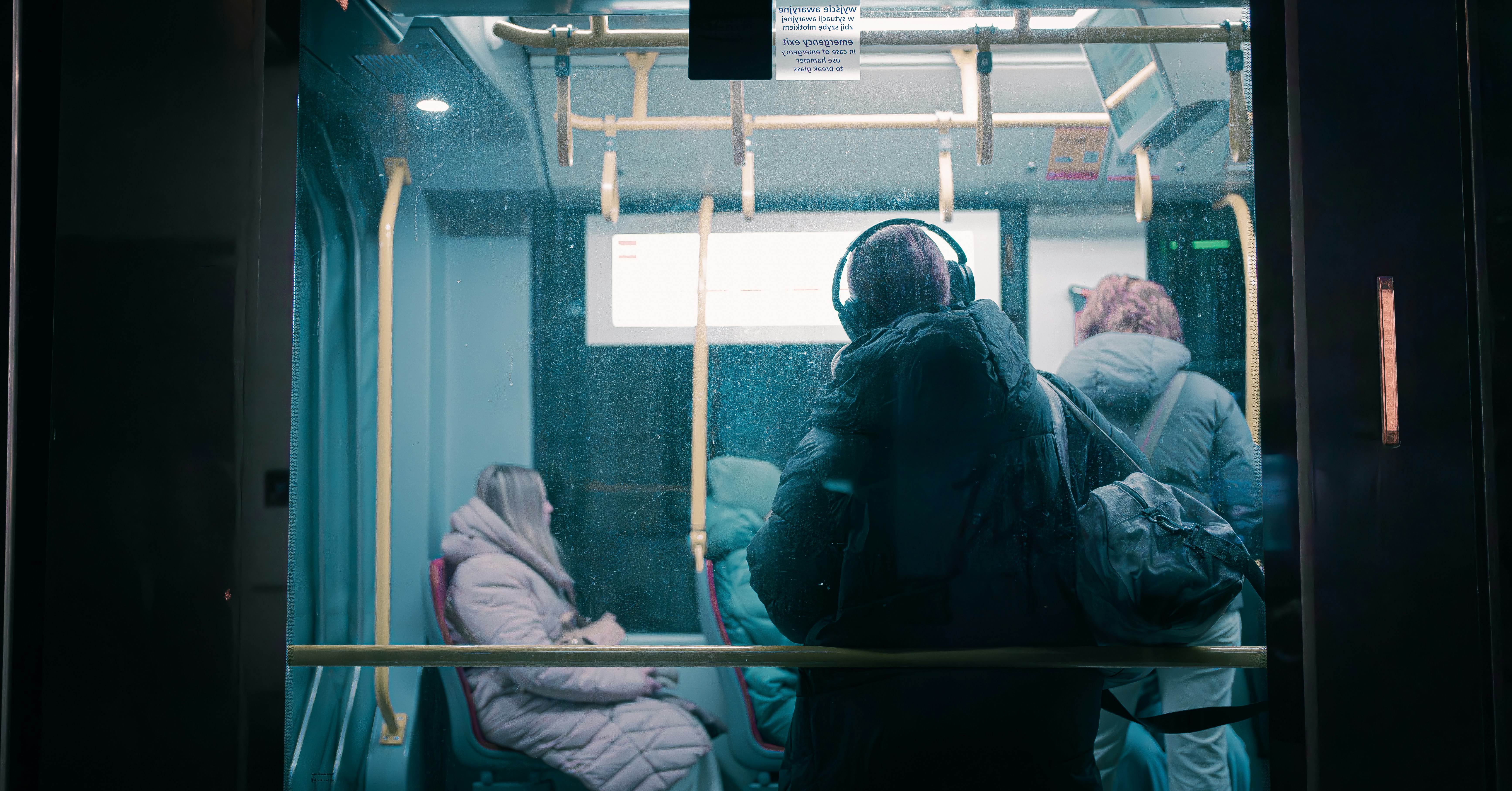 A person wearing a gas mask on a bus photo – Free Cinematic mood Image ...
