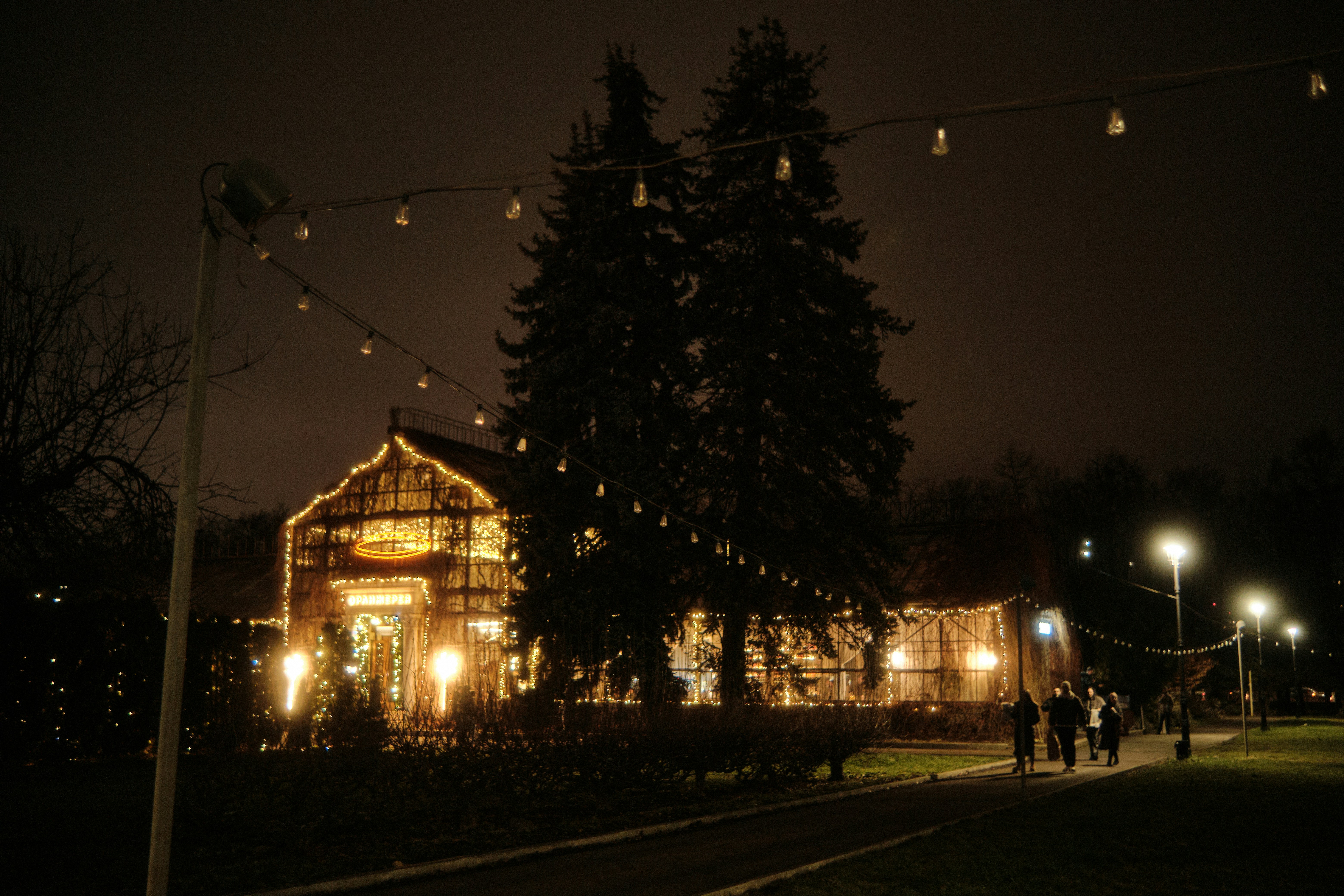 Lantern-lit Pavilion Under a Nightfall Canopy