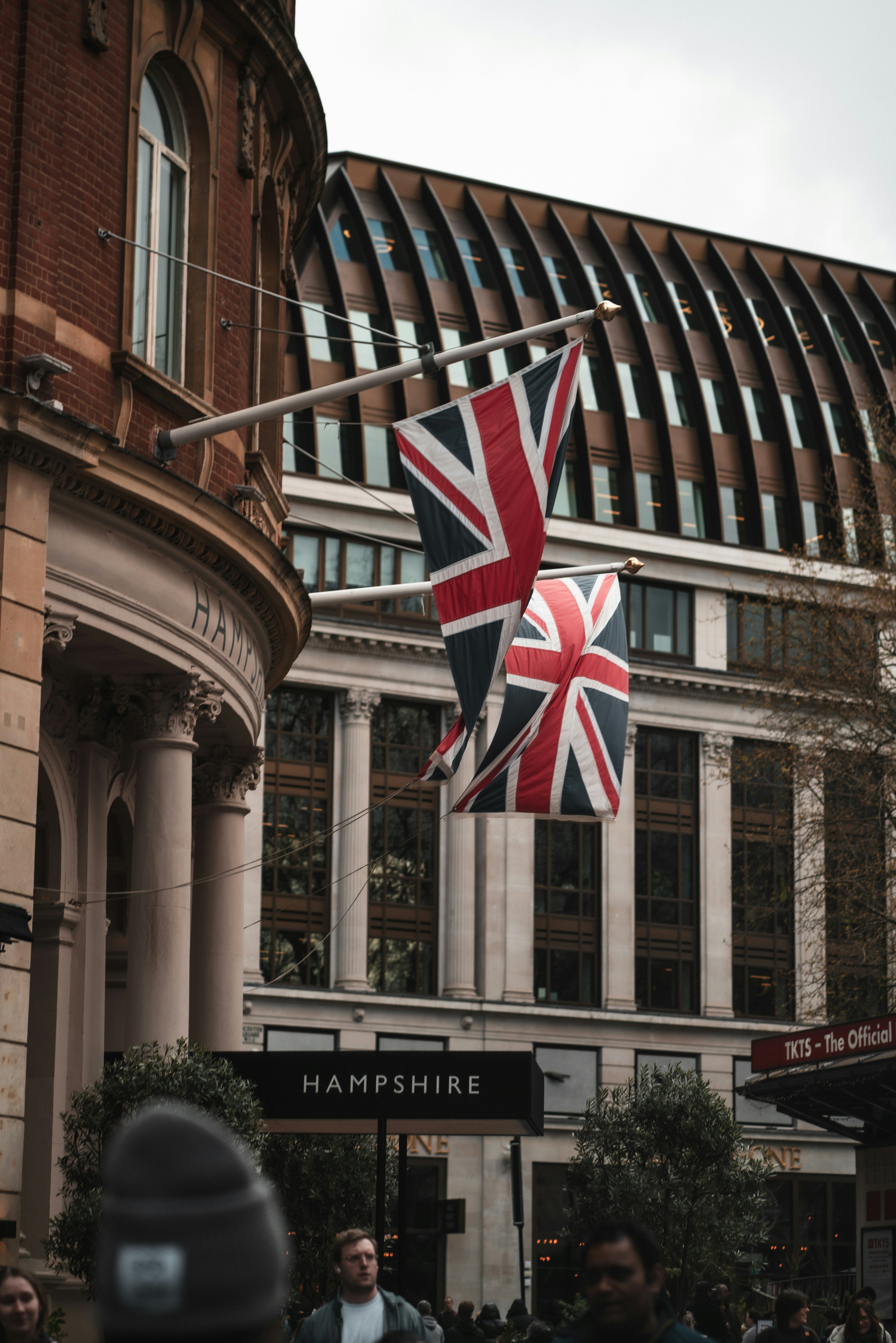 Union Flags Draped Over a Classical Street Facade