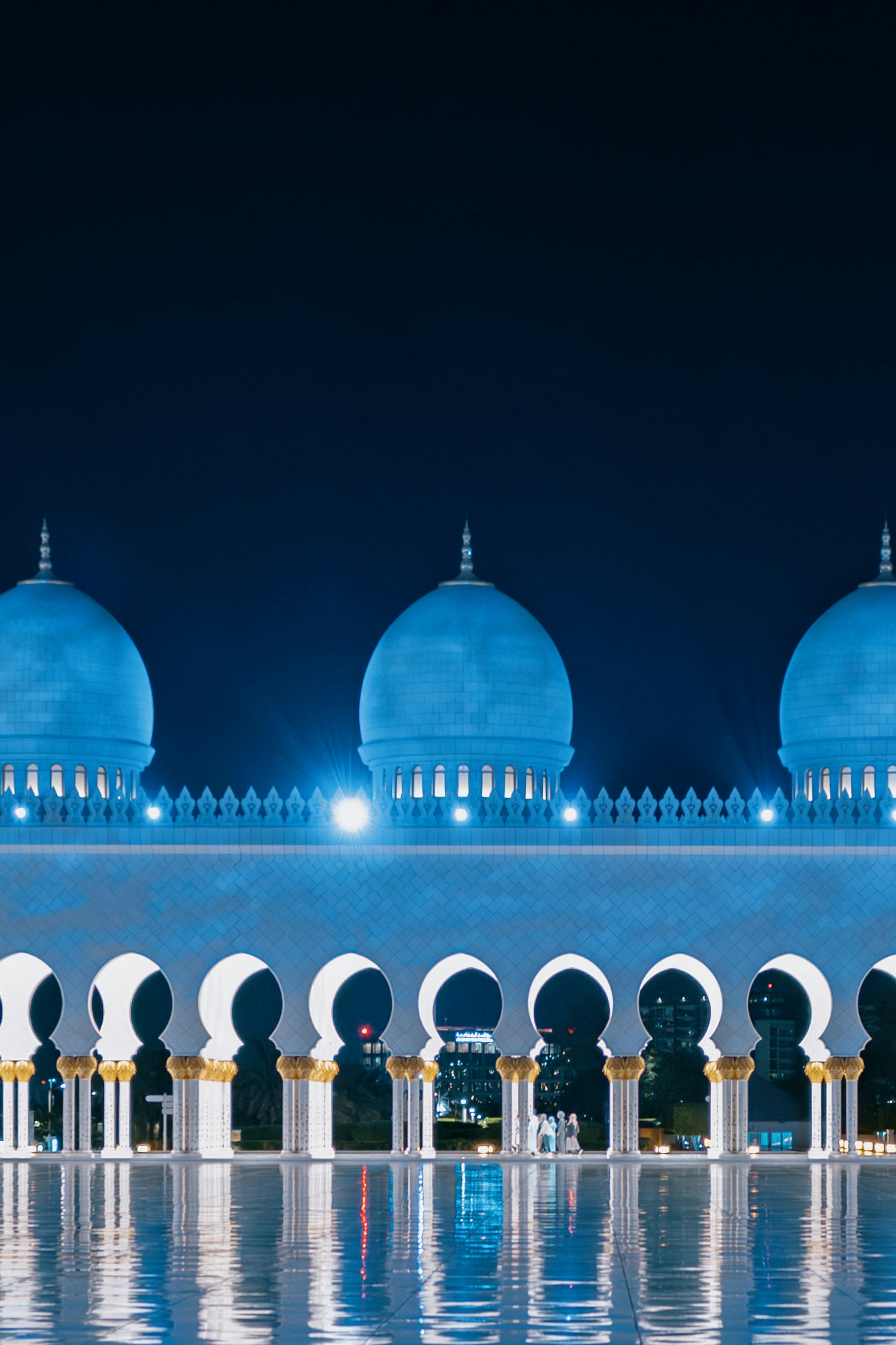 A large building with a blue dome at night photo – Free Sheikh zayed ...