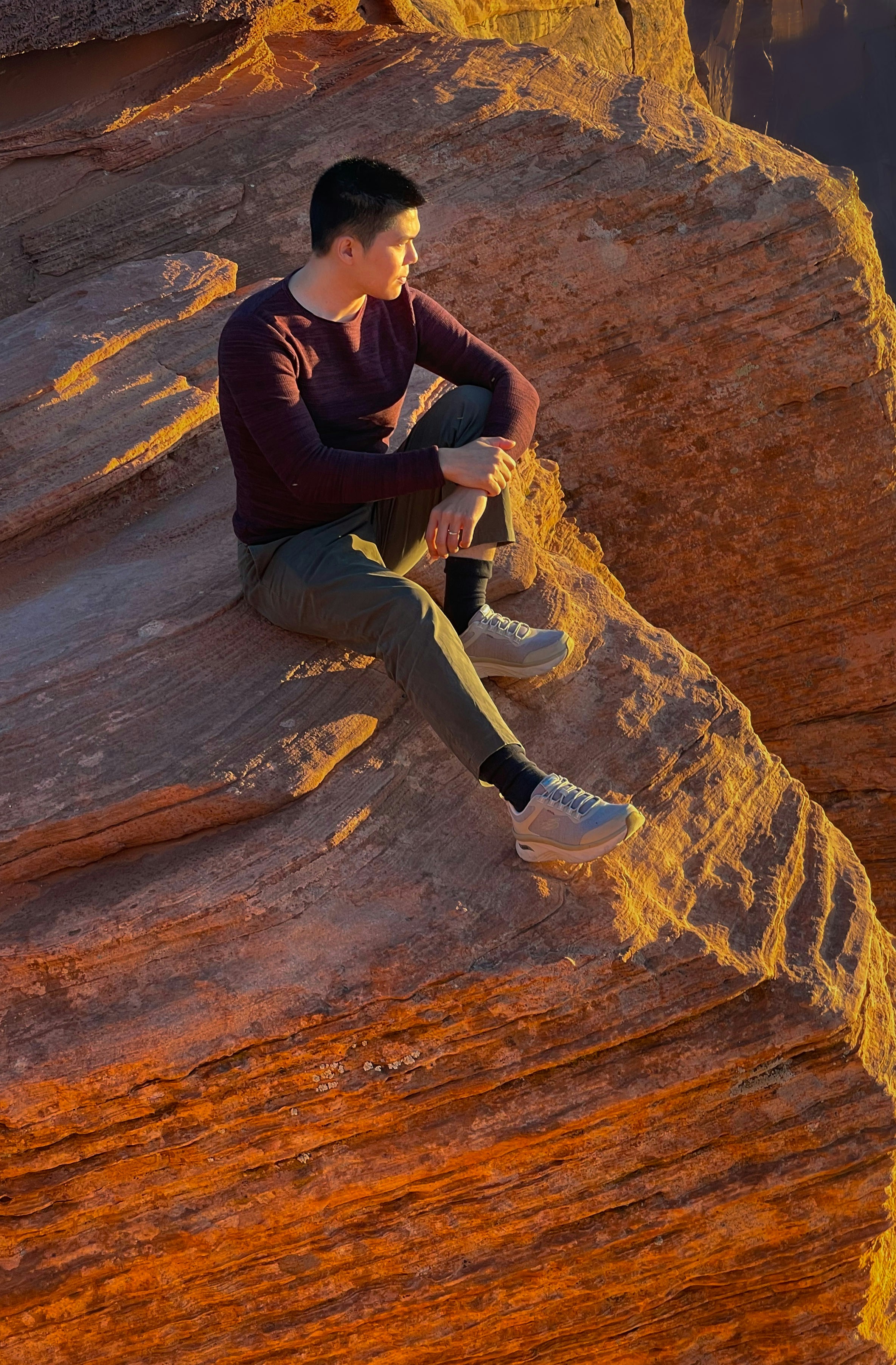Golden Hour Contemplation on Sunlit Sandstone
