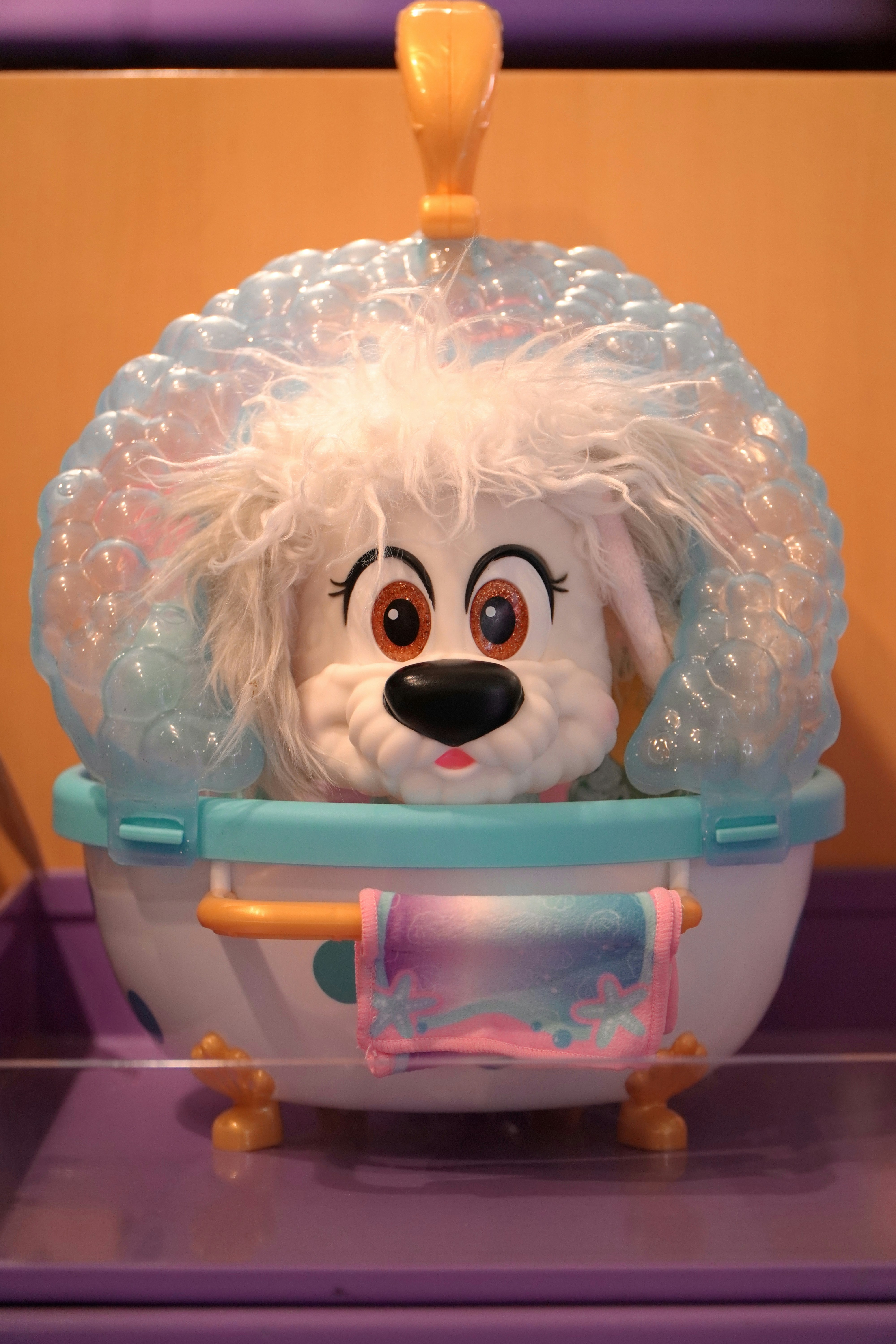 Bubble-Bath Pup: A Fluffy Toy in a Pastel Tub